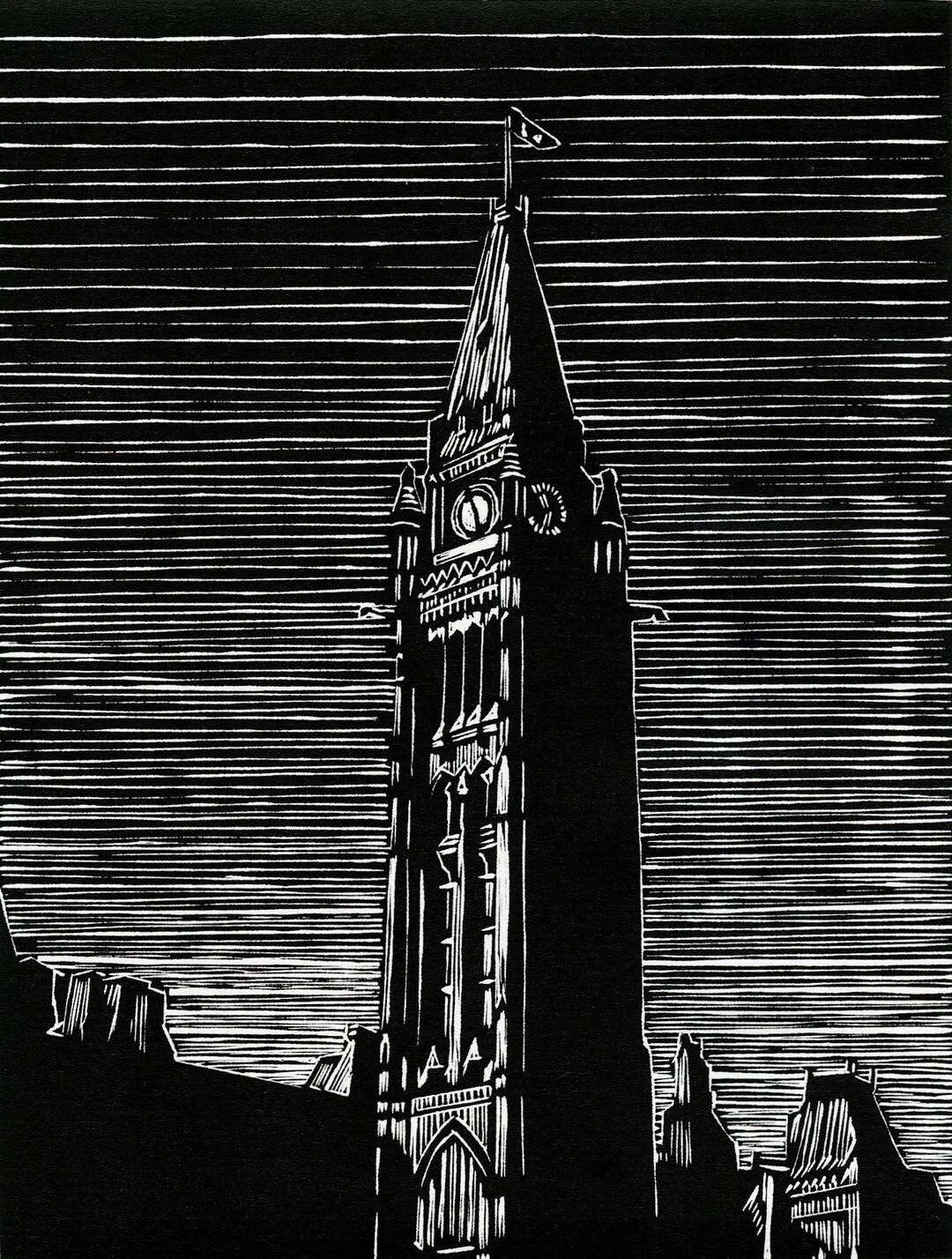 Peace Tower Linocut Print - Etsy