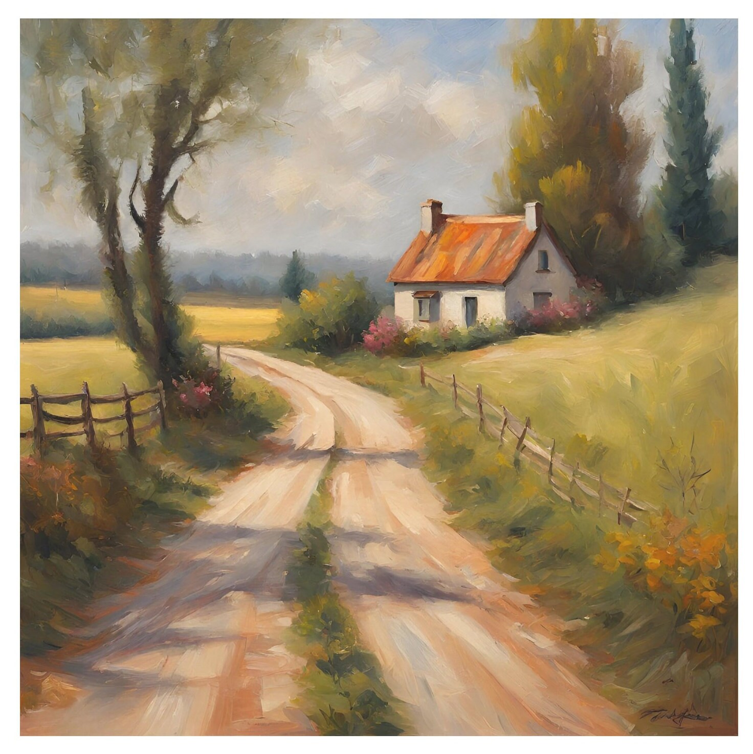 Printable Landscape Painting in Vintage Style Countryside in Oil ...
