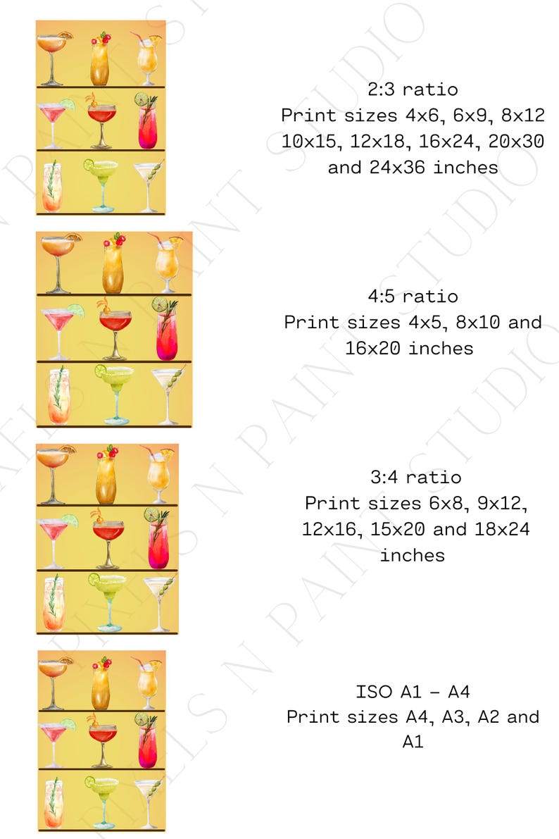 Digital Print Cocktail Poster for Bar Drinks Poster for Bar Area Bar ...