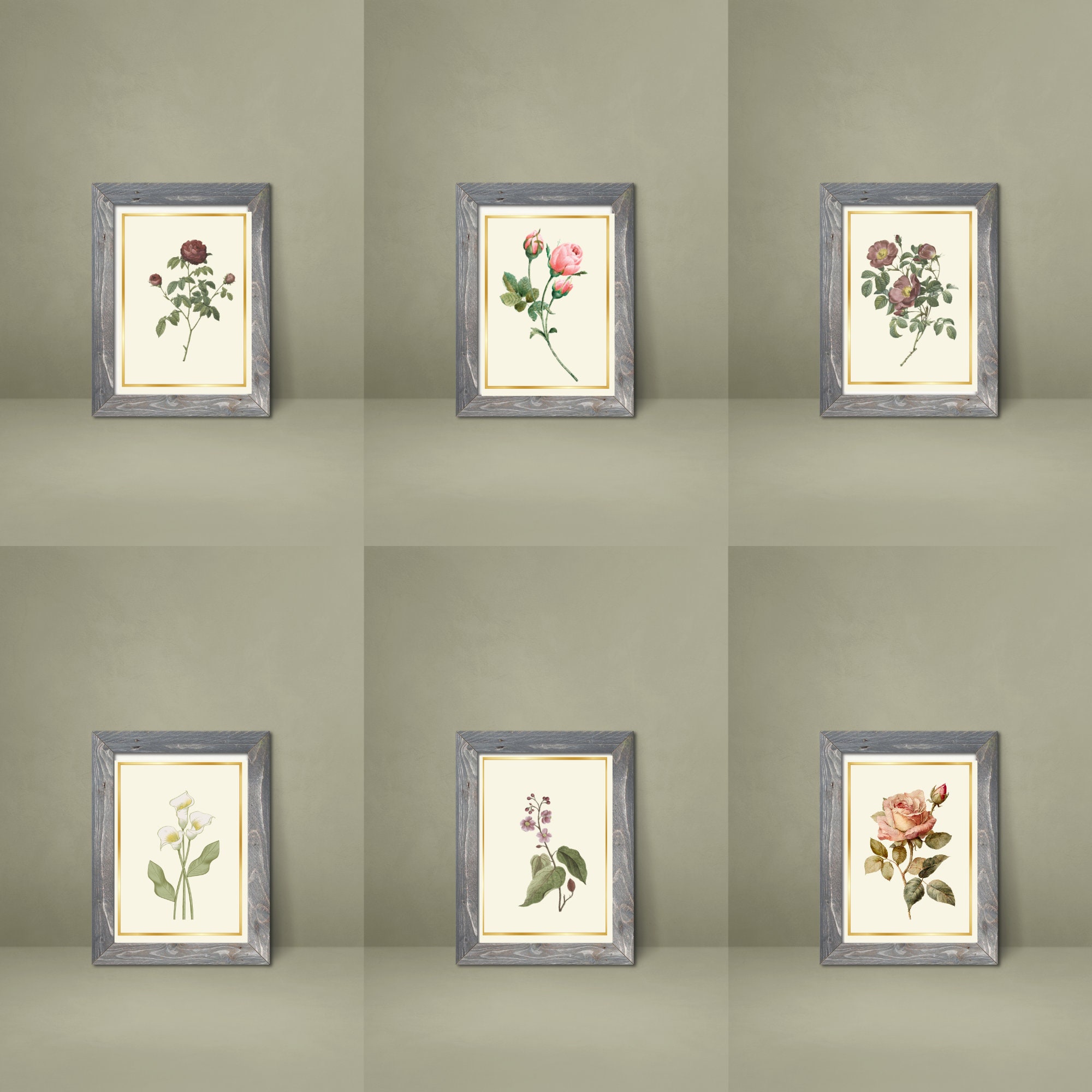 Vintage Style Floral Art Prints Set of 6 Digital Flower Prints ...
