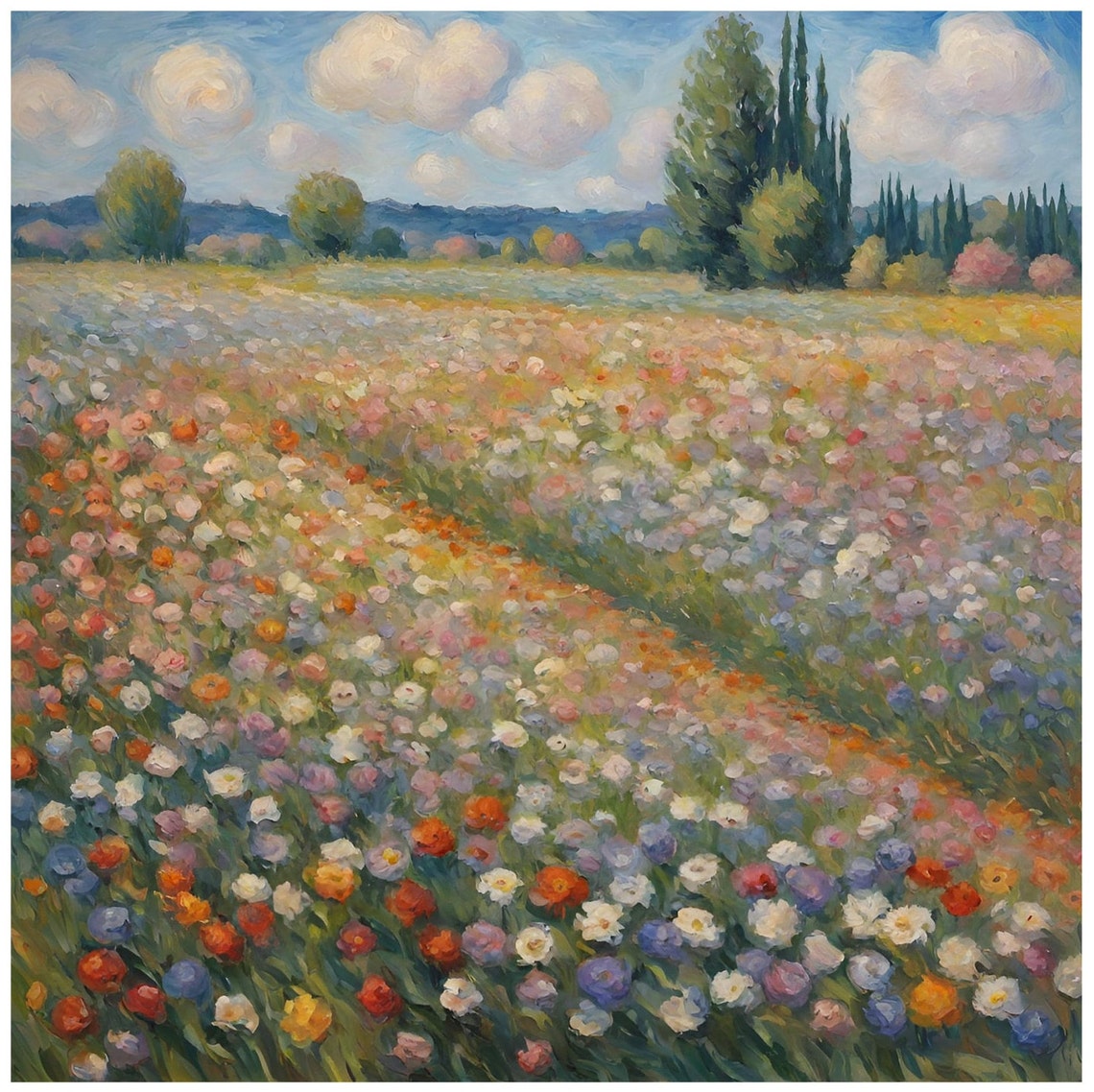 Flower Field Downloadable Art Impressionist Style Painting Digital ...