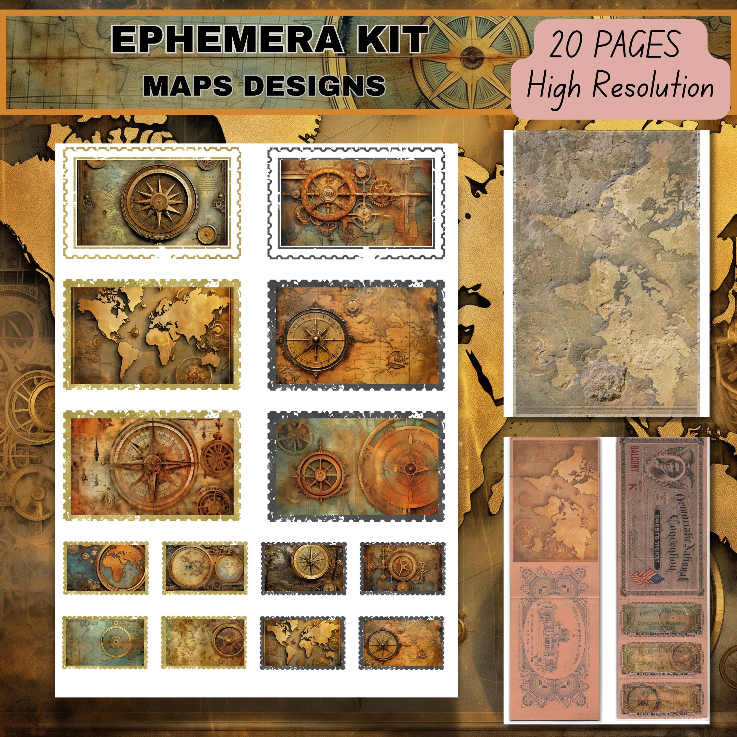 Junk Journal Maps, Steampunk Vintage Journal Pages, Junk Journal Supply ...