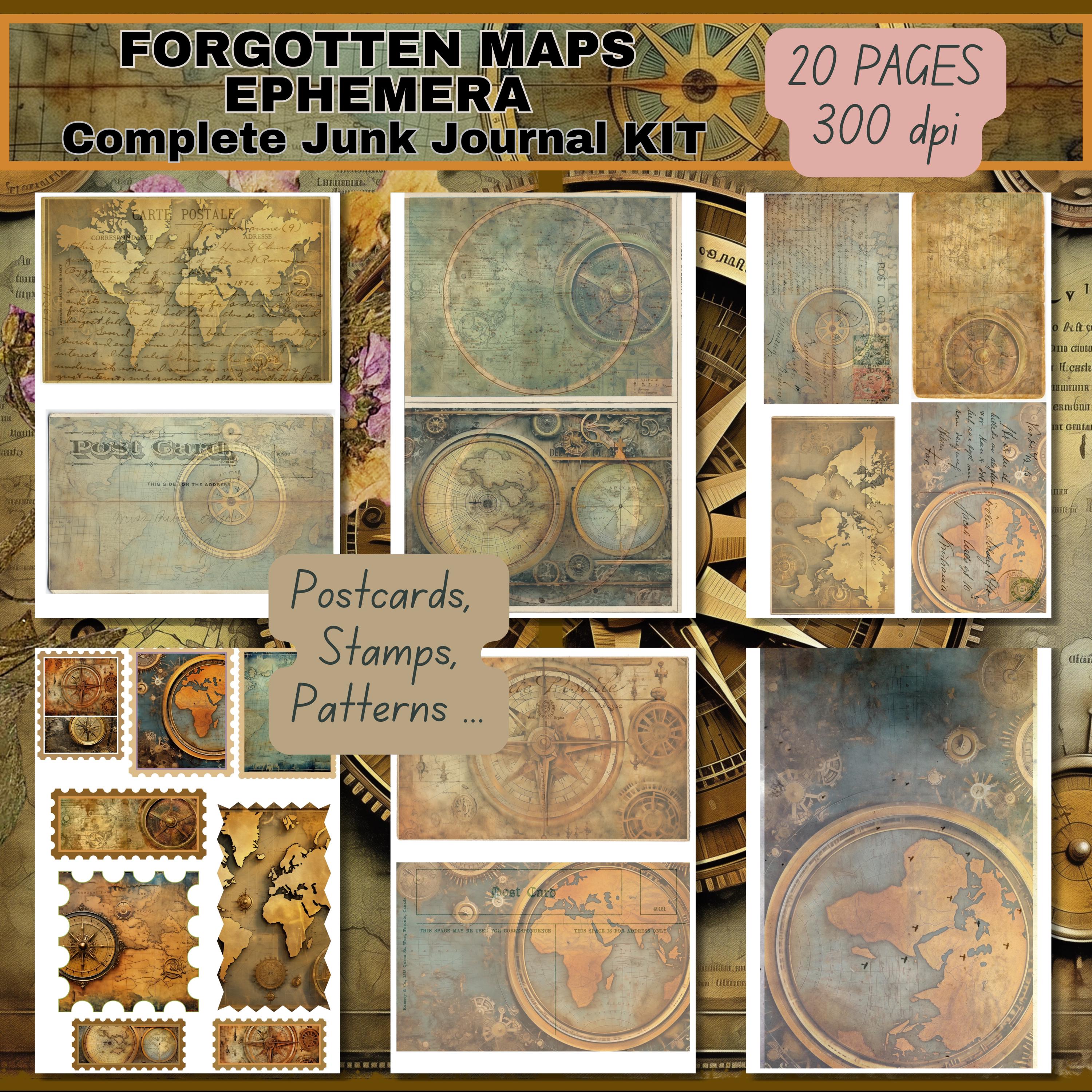 Junk Journal Maps, Steampunk Vintage Journal Pages, Junk Journal Supply ...