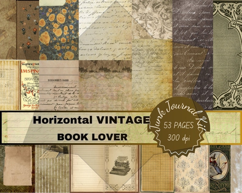 Book Lover Vintage Digital Download Printful Giftful Papers Junkjournal ...