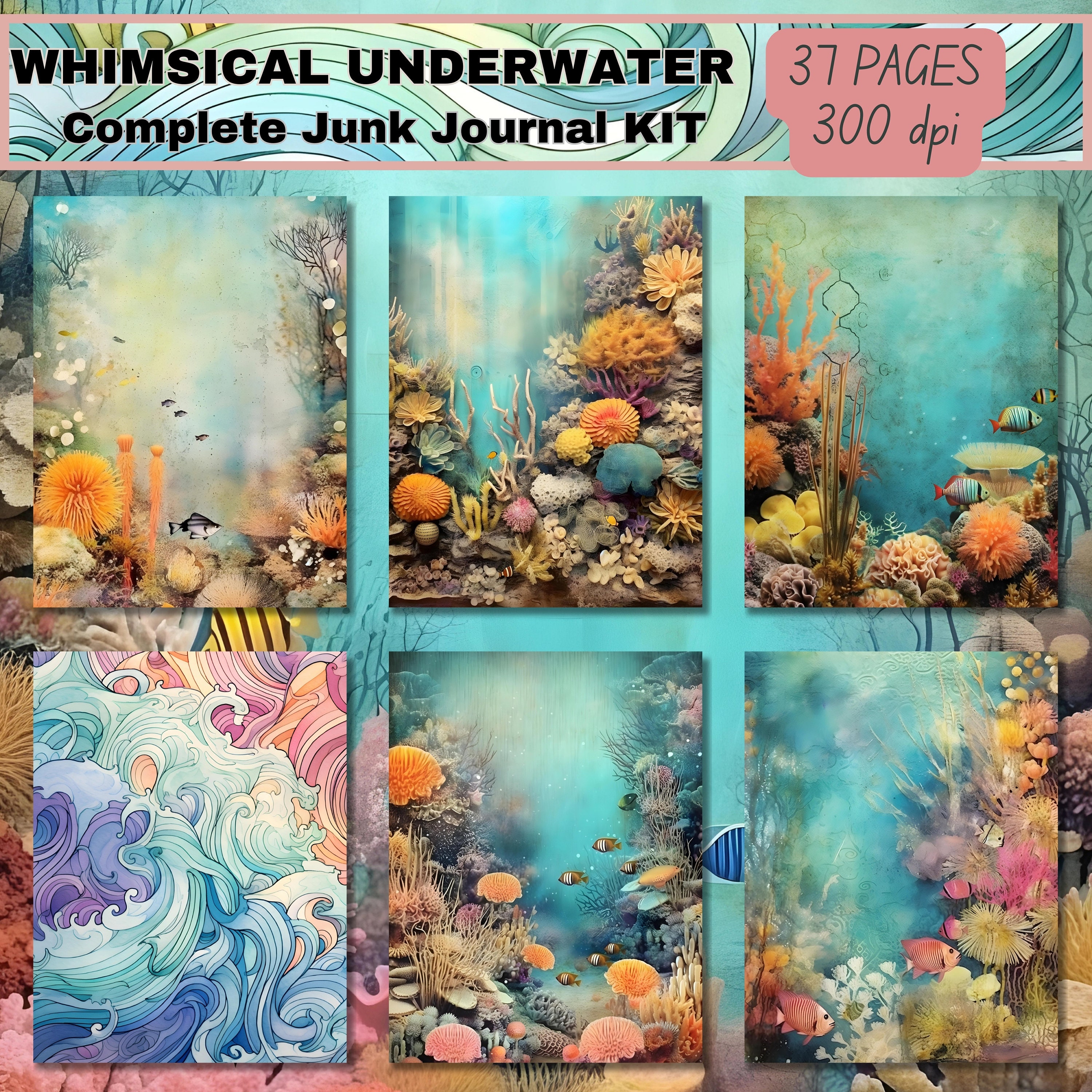 Whimsical Underwater Junk Journal Kit Pages Printables Ocean Watercolor ...