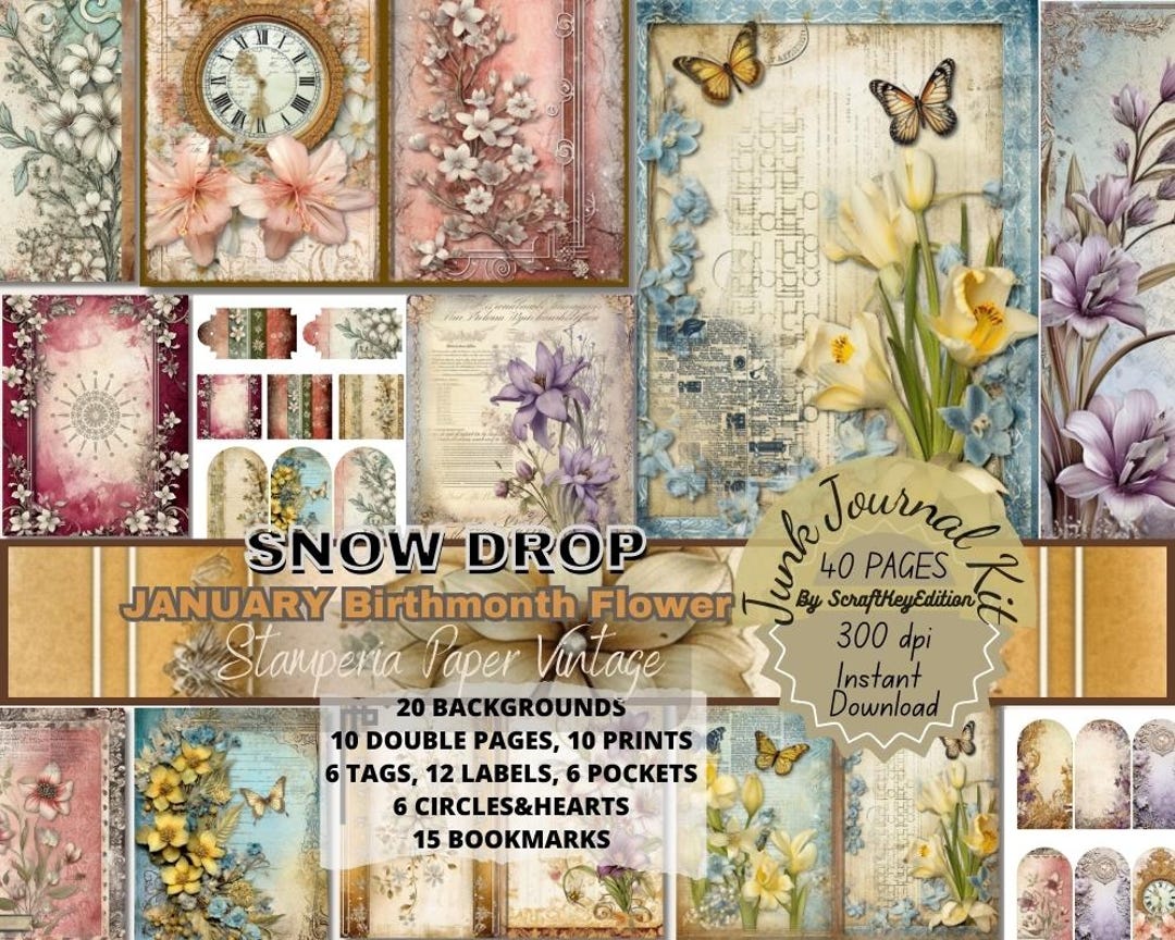 Junkjournaling Kit Vintage Flower Pages Stamperia Digital Junk Journal ...