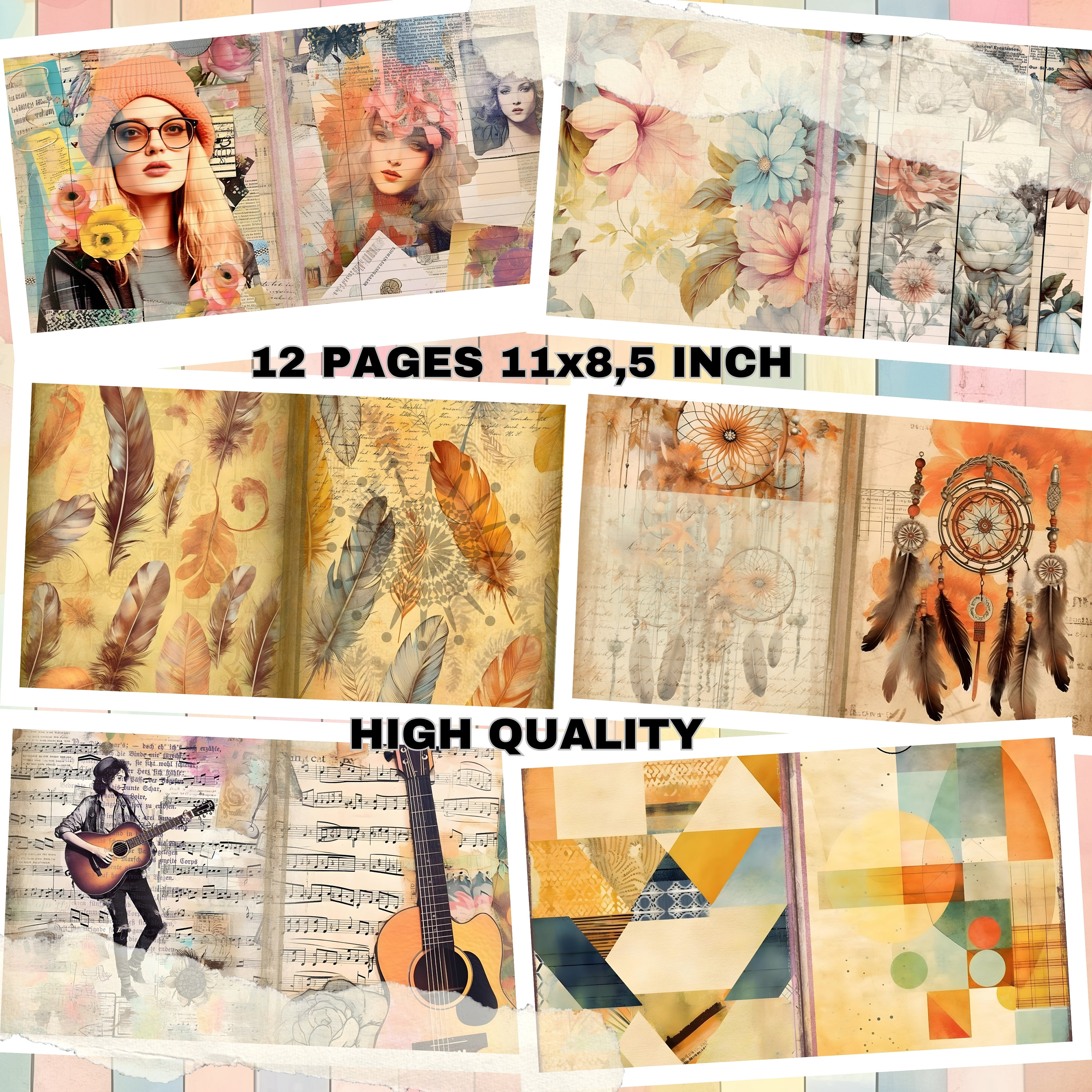 Junk Journal Digit Bundle Pages Indie Aesthetics Watercolor Background ...