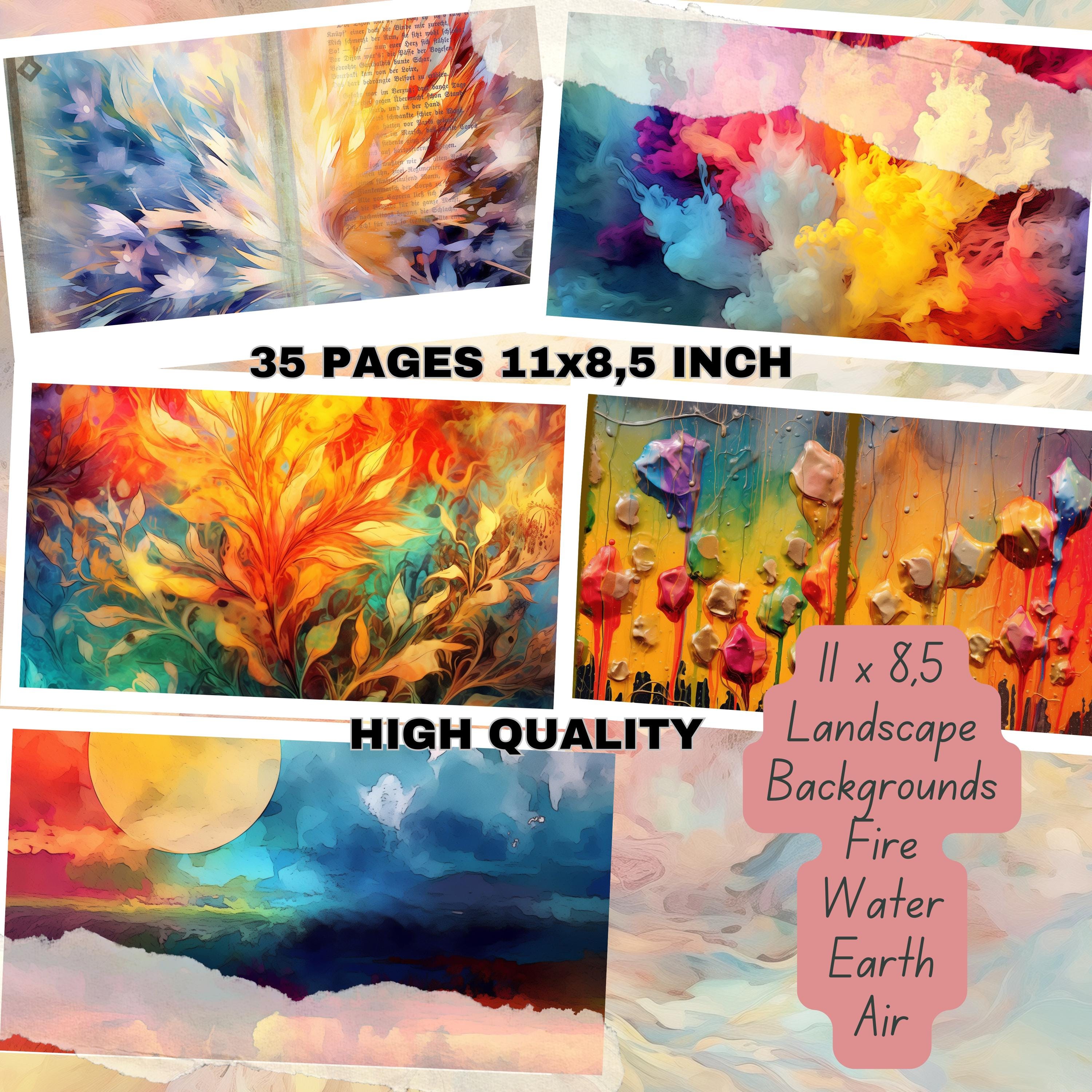 Elemental Abstract Digital Paper Fire Water Earth Air Printable ...