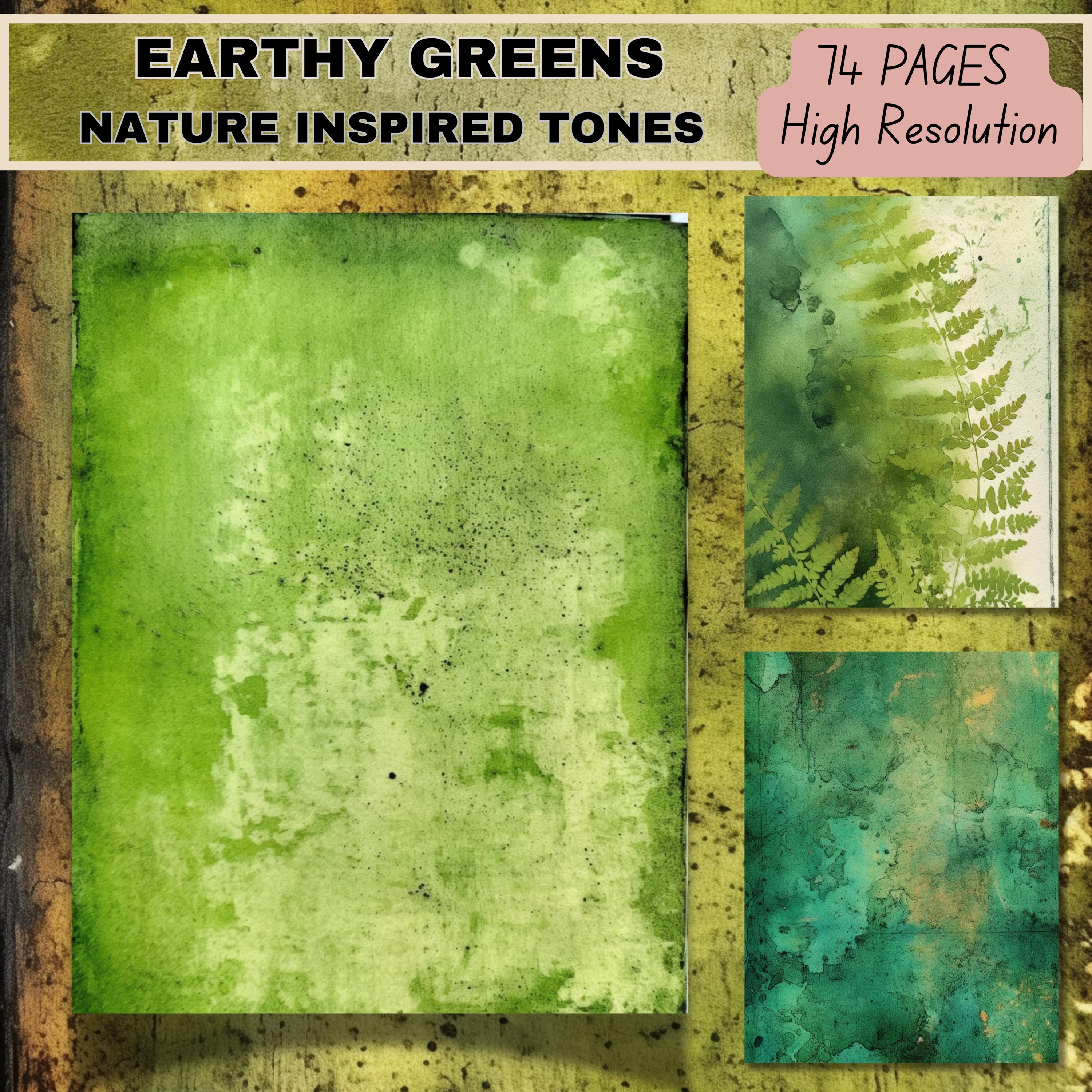 Earthy Greens Distressed Digital Paper Botanical-inspired Vintage ...