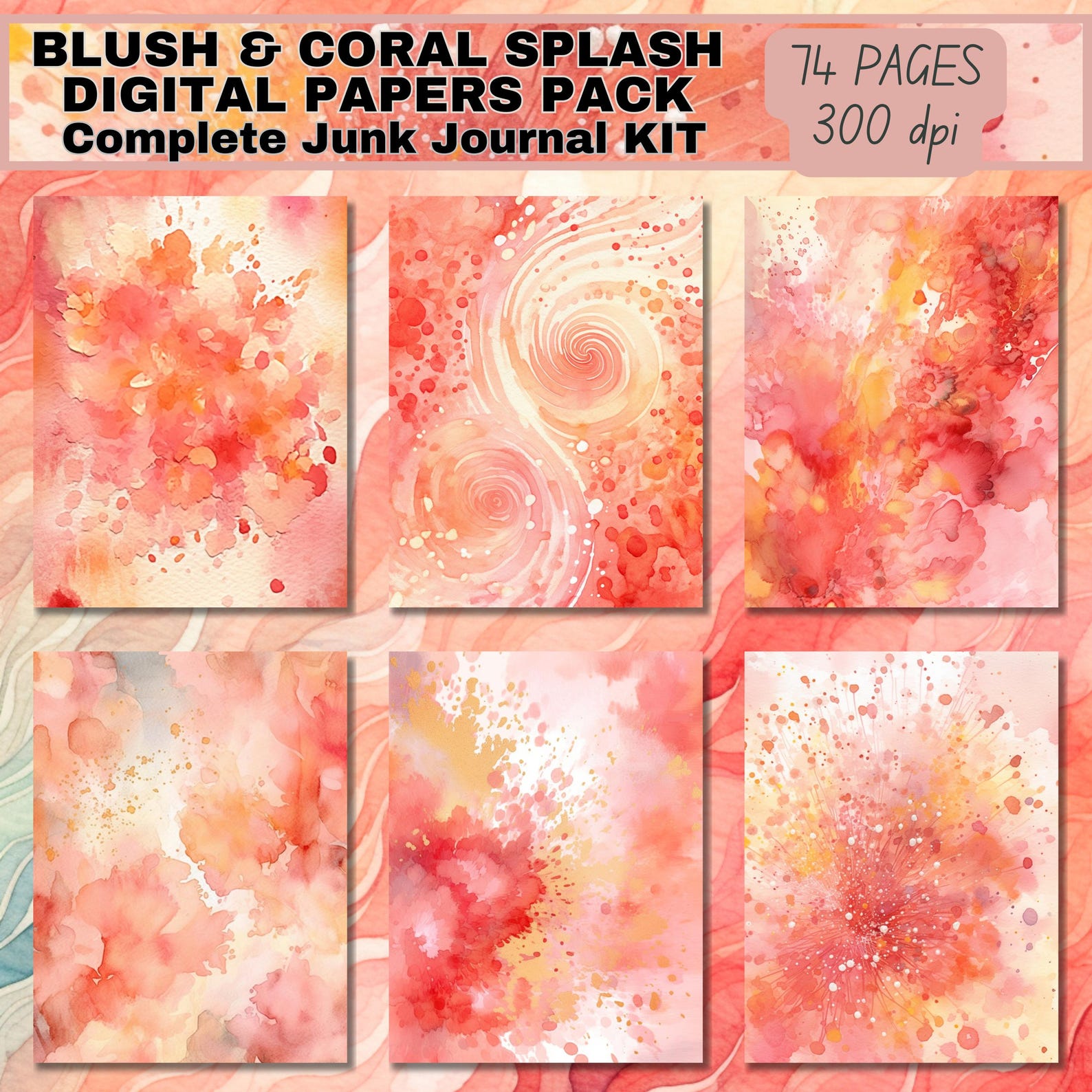 Blush Coral Watercolor Splash Clipart Peach Pink Transparent PNG ...