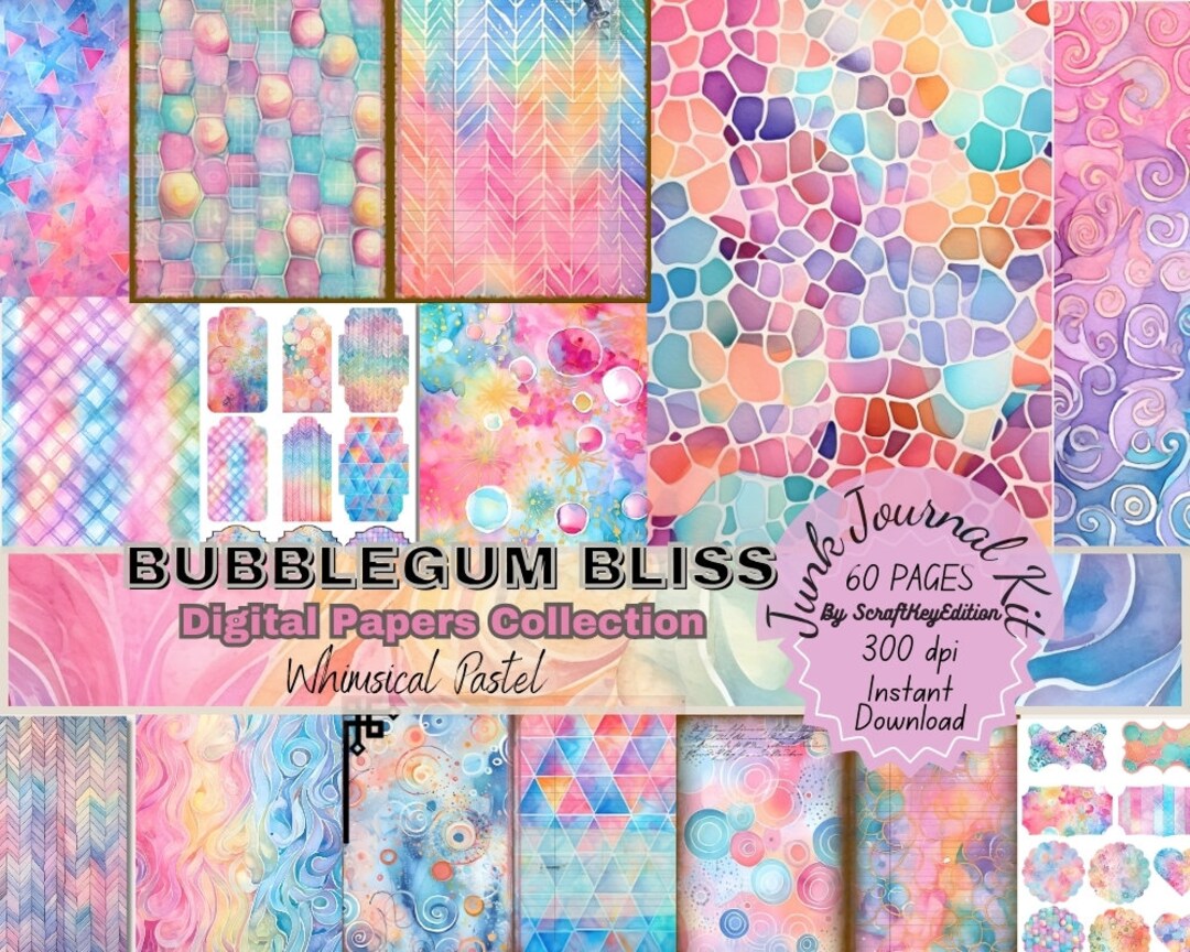 Junk Journal Digit Kit Bundle Pages Whimsical Pastel Watercolor ...