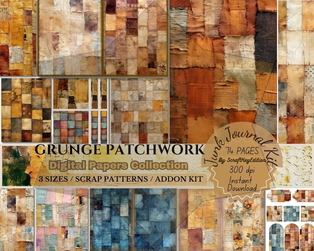 Junkjournaling Kit Grunge Patchwork Digit Paper Aged Distressed ...