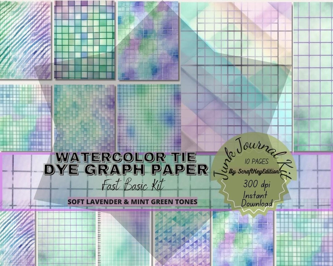 Junkjournal Kit Lavender Mint Tie Dye Graph Paper Pastel Watercolor ...