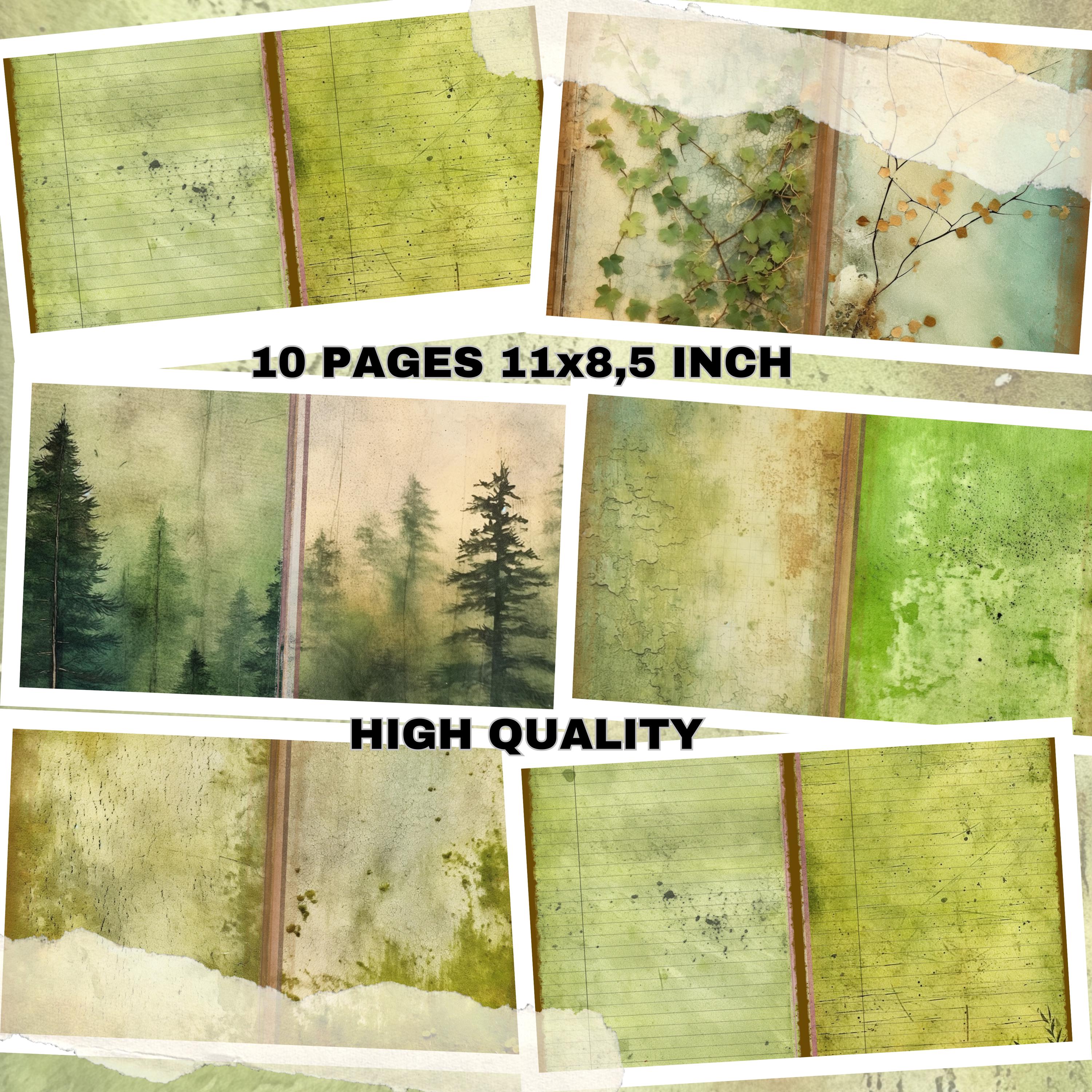 Earthy Greens Distressed Digital Paper Botanical-inspired Vintage ...