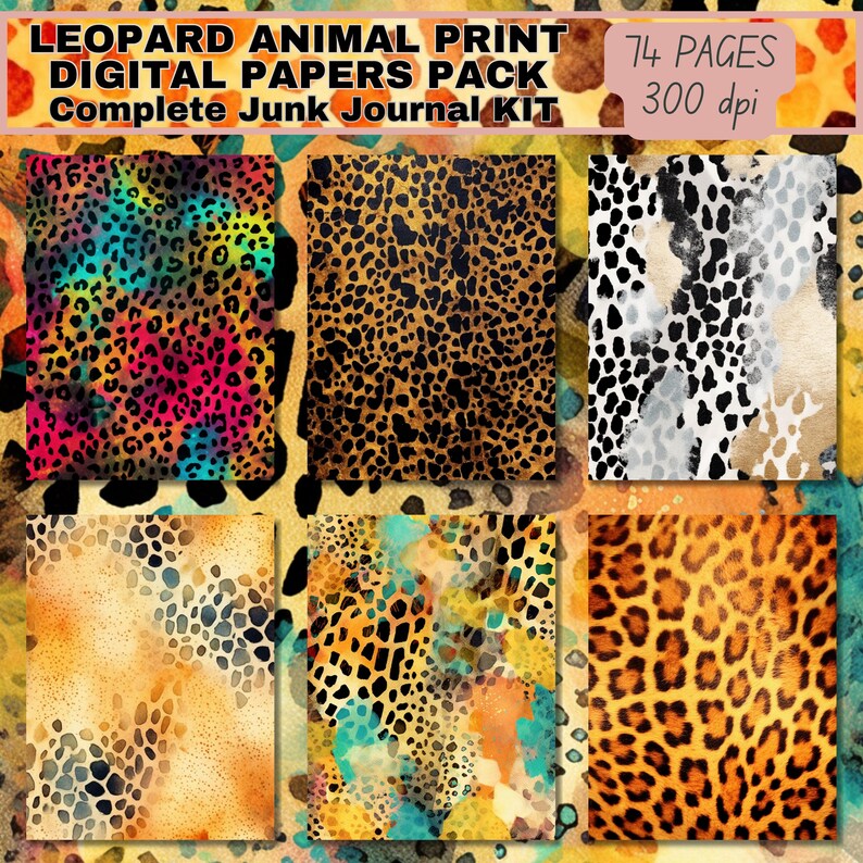 Junkjournaling Seamless Leopard Print Digital Paper, Warm Brown Gold ...
