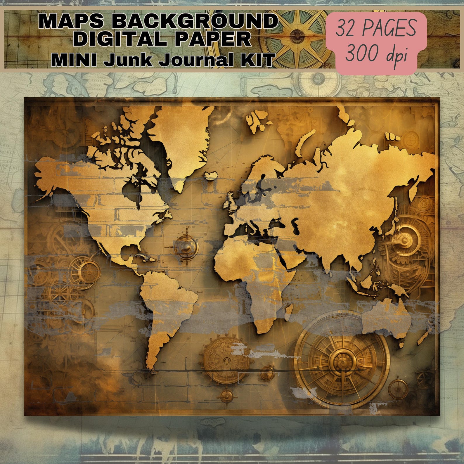 Junk Journal Maps, Steampunk Vintage Journal Pages, Junk Journal Supply ...