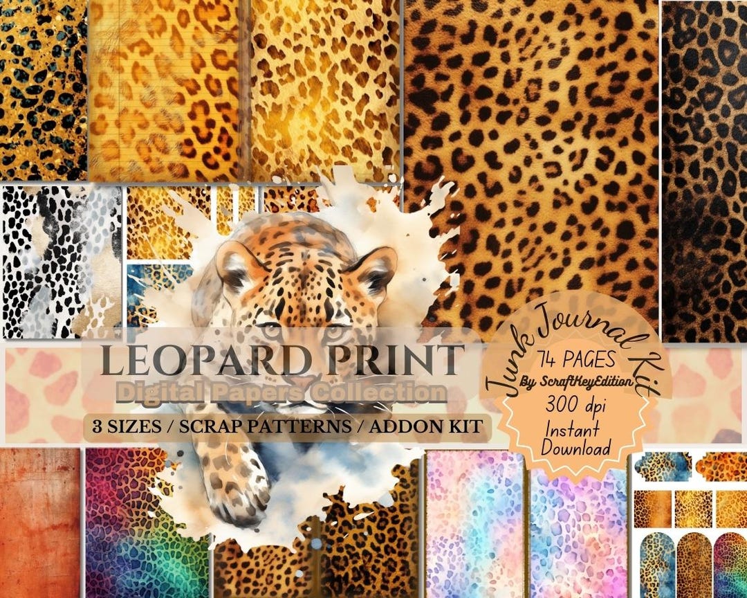 Junkjournaling Seamless Leopard Print Digital Paper, Warm Brown Gold ...