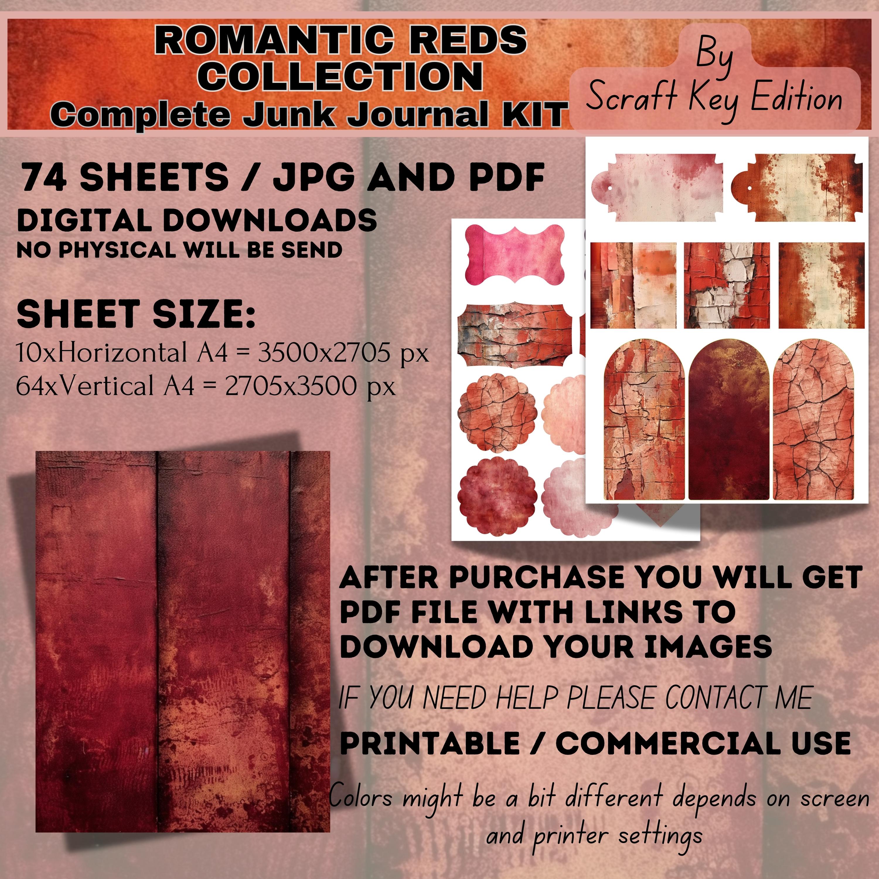 Deep Red Aged Texture Romantic Aesthetic Digital Paper Pack Vintage ...
