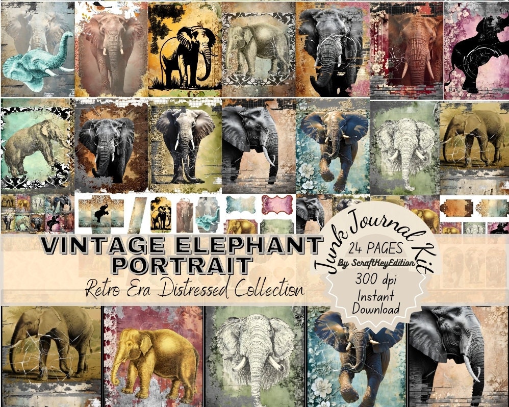 Retro Drawings Vintage Elephant