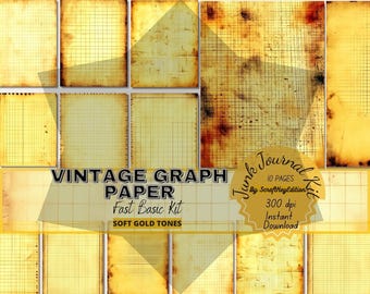 Junkjournal Kit Soft Gold Vintage Graph Paper Digital Warm Aged ...