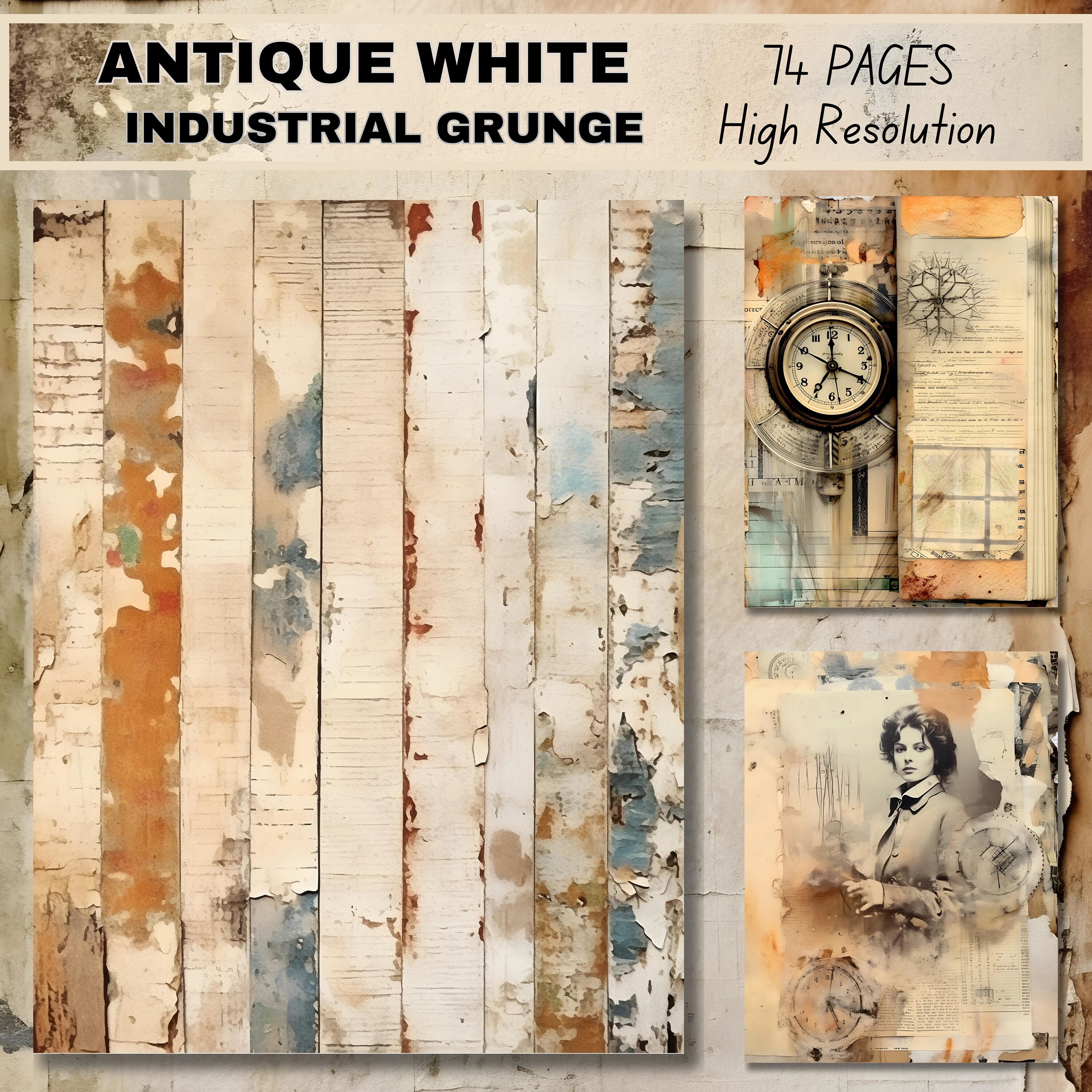Industrial Grunge Distress Junkjournal Bundle Kit Pages in Watercolor ...