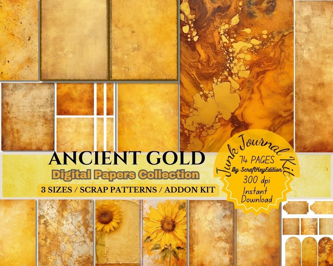 Junkjournaling Aged Vintage Ancient Gold Digital Papers Elegant Ornate ...