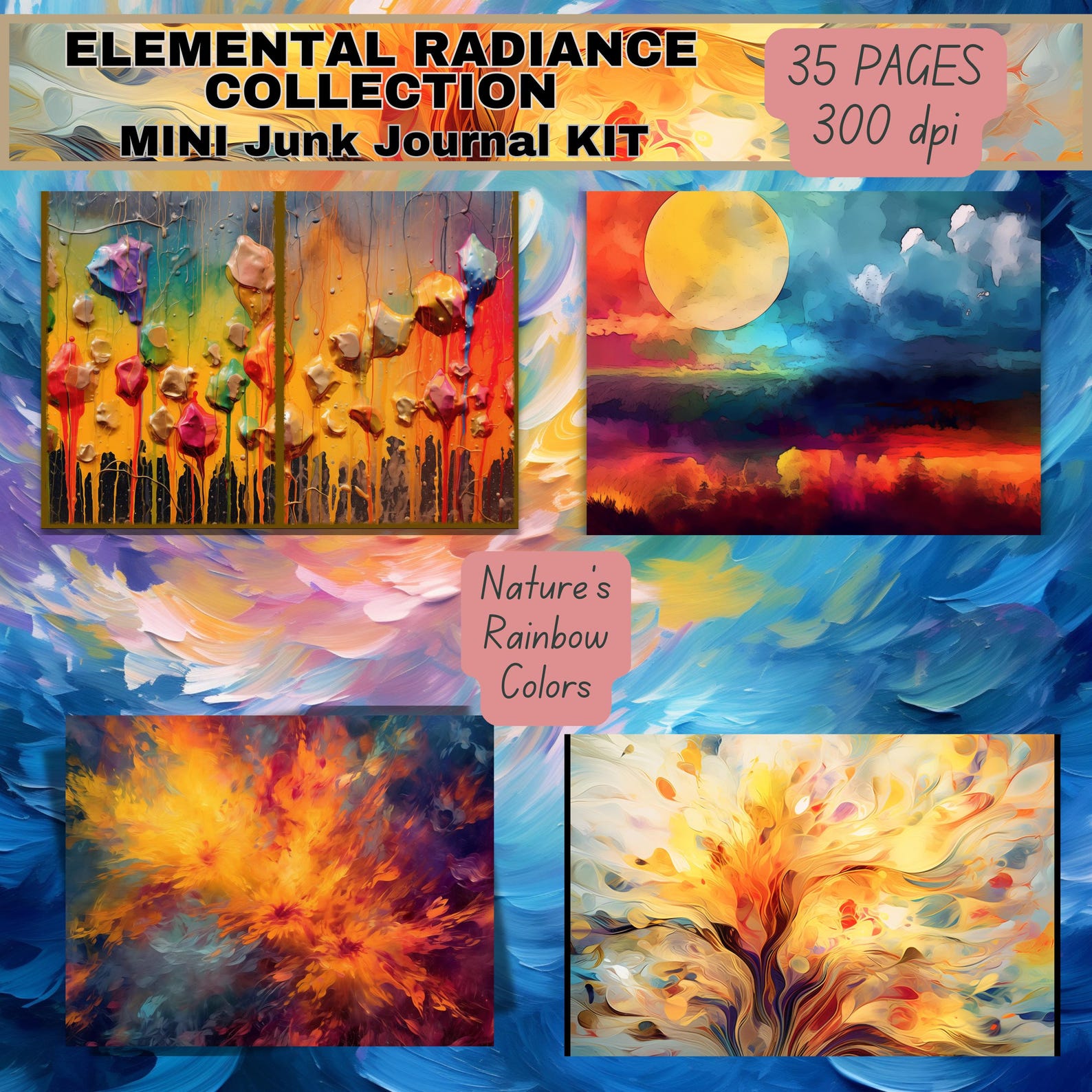 Elemental Abstract Digital Paper Fire Water Earth Air Printable ...