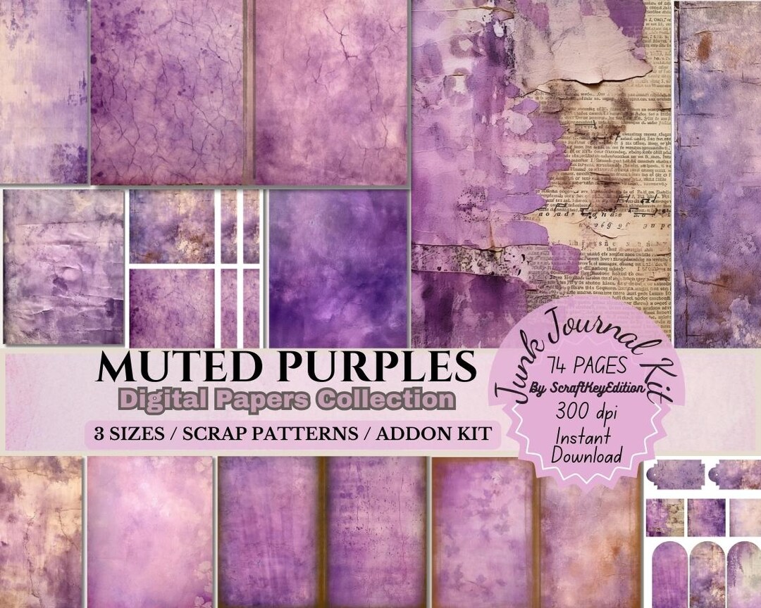 Distressed Vintage Muted Purple Digital Paper Aged Textured Antique ...
