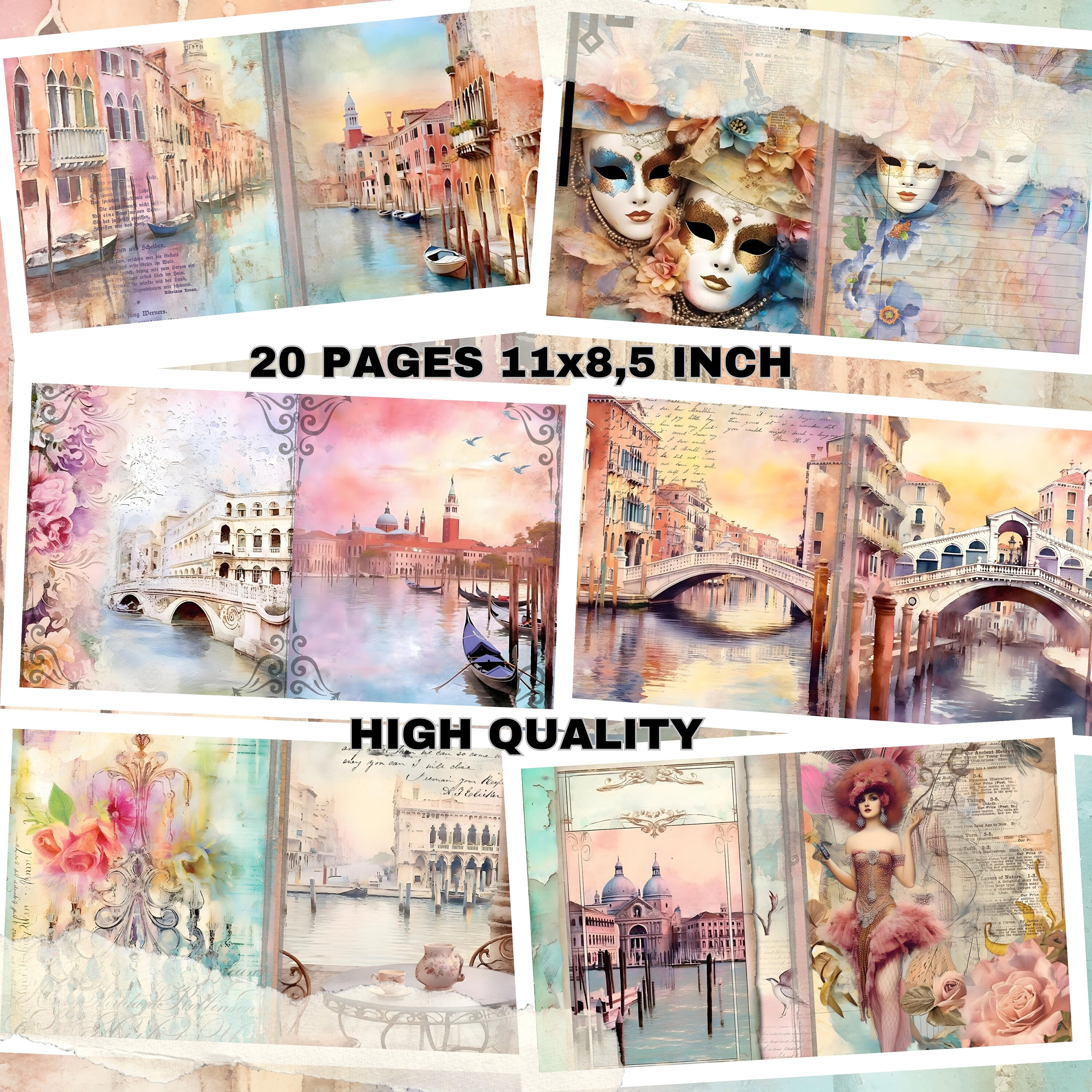Junk Journal Love Story Printable Venice Junkjournal Pages in ...