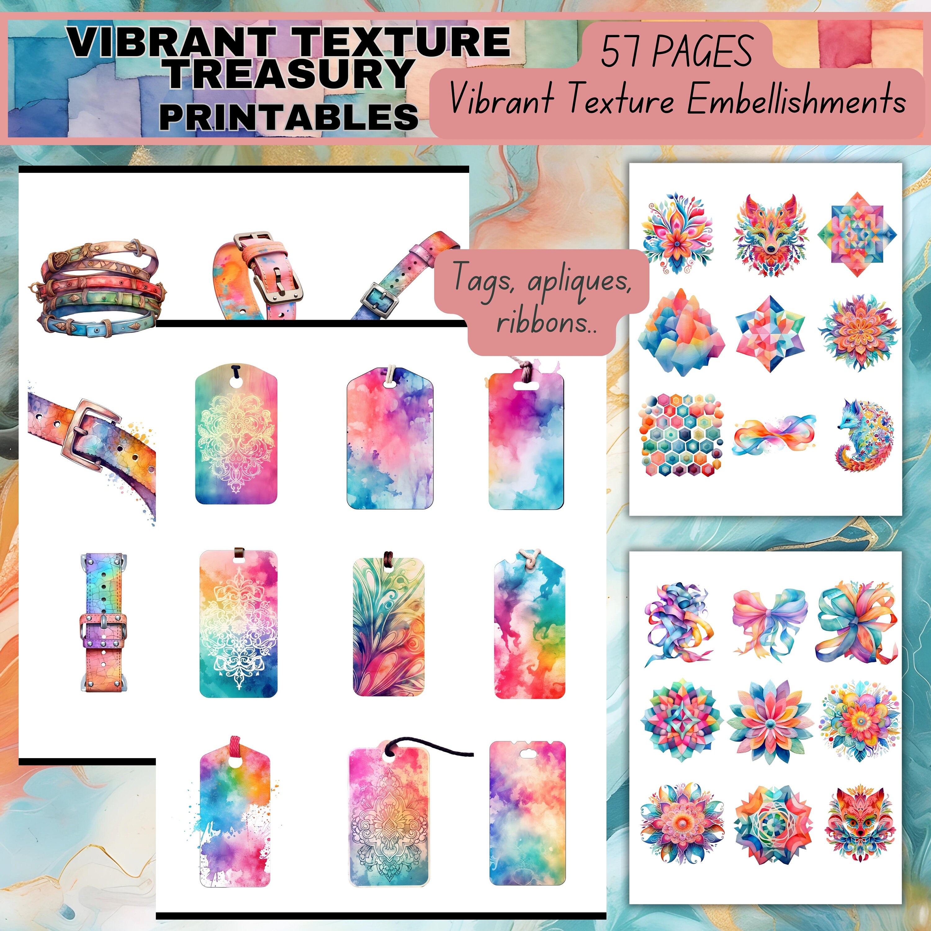 Junk Journal Kit Bundle Colorful Pages in Watercolor Background Vibrant ...