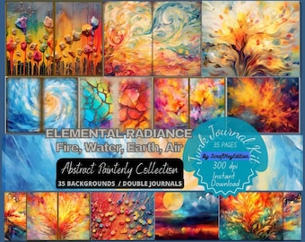 Elemental Abstract Digital Paper Fire Water Earth Air Printable ...