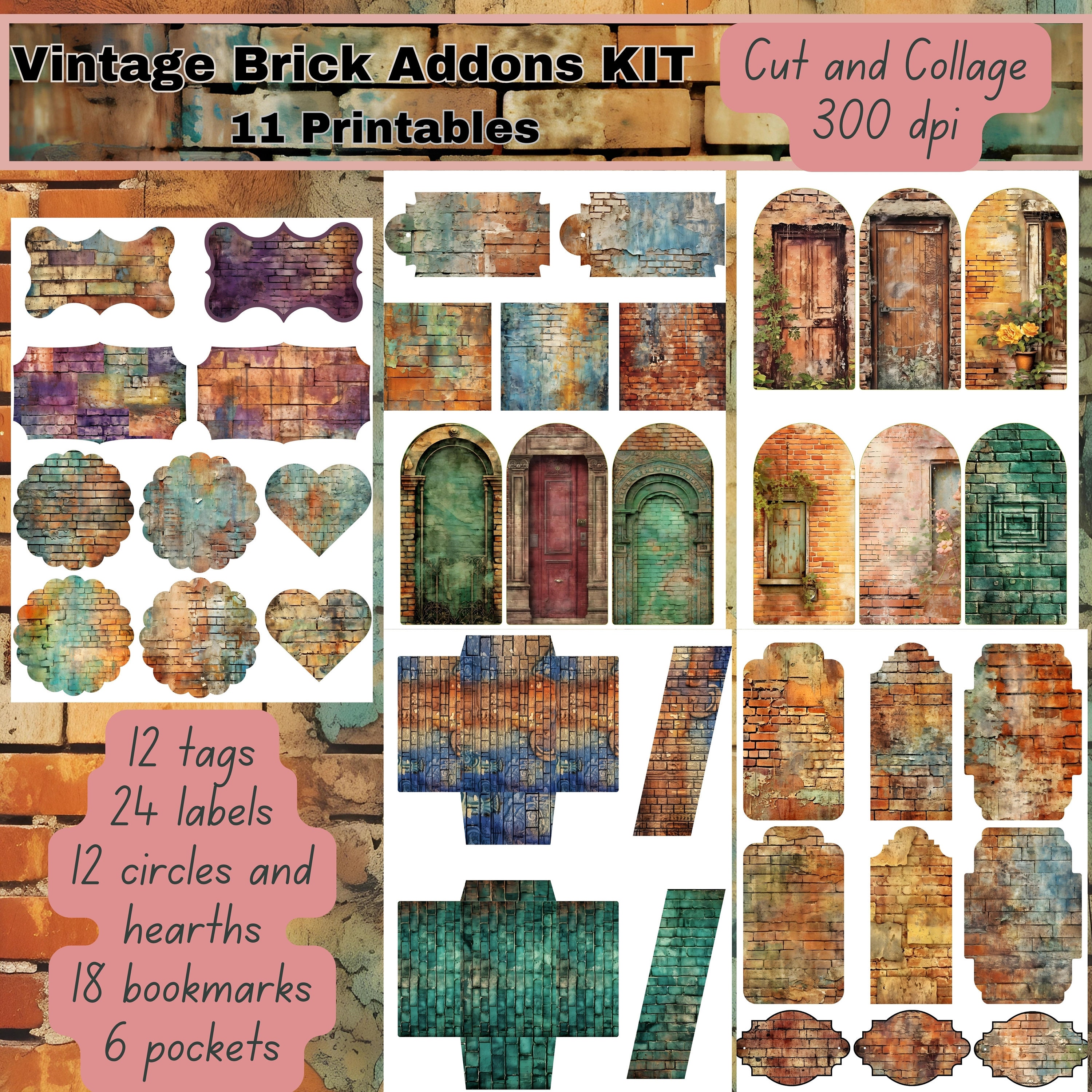 Junk Journal Kit Bundle Vintage Pages in Distressed Background Textures ...