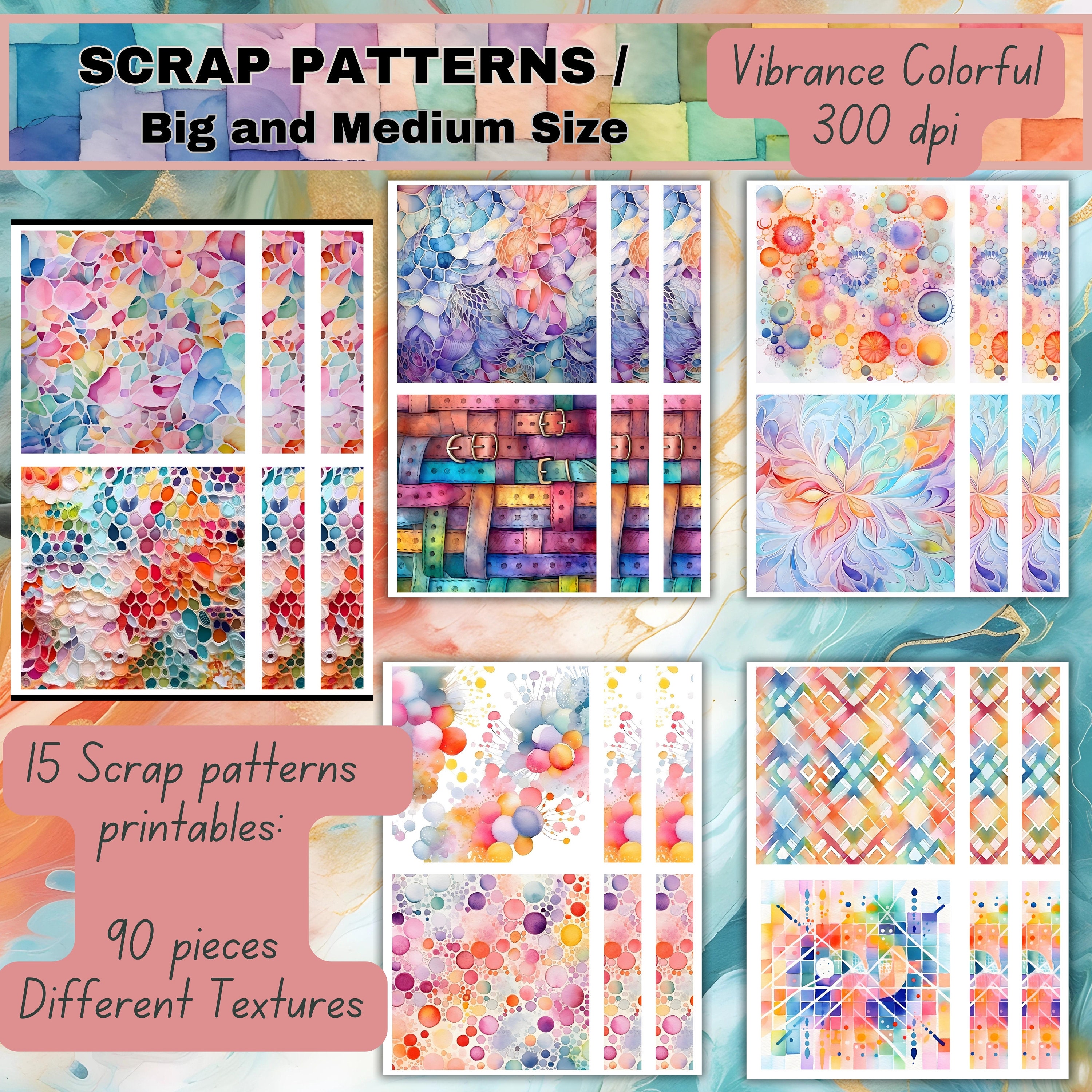 Junk Journal Kit Bundle Colorful Pages in Watercolor Background Vibrant ...