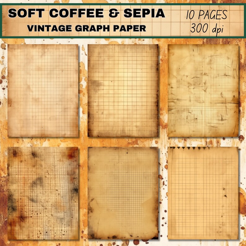 Junkjournal Kit Printable Vintage Graph Paper Digital Coffee-stained ...