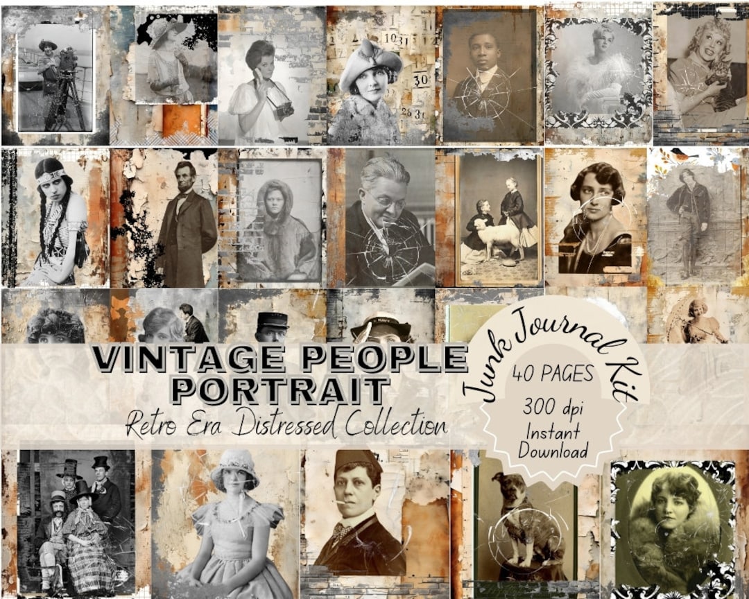Vintage Distressed Junkjournal Retro, Collage Kit People Portrait ...