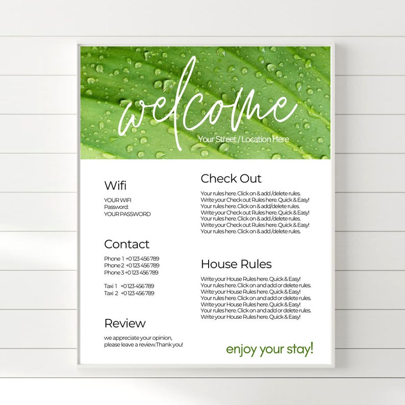 Airbnb Sign 1 Page, WELCOME SIGN TEMPLATE for Rental Home. Tenant Sign ... Airbnb Sign 1 Page, WELCOME SIGN TEMPLATE for Rental Home. Tenant Sign ...