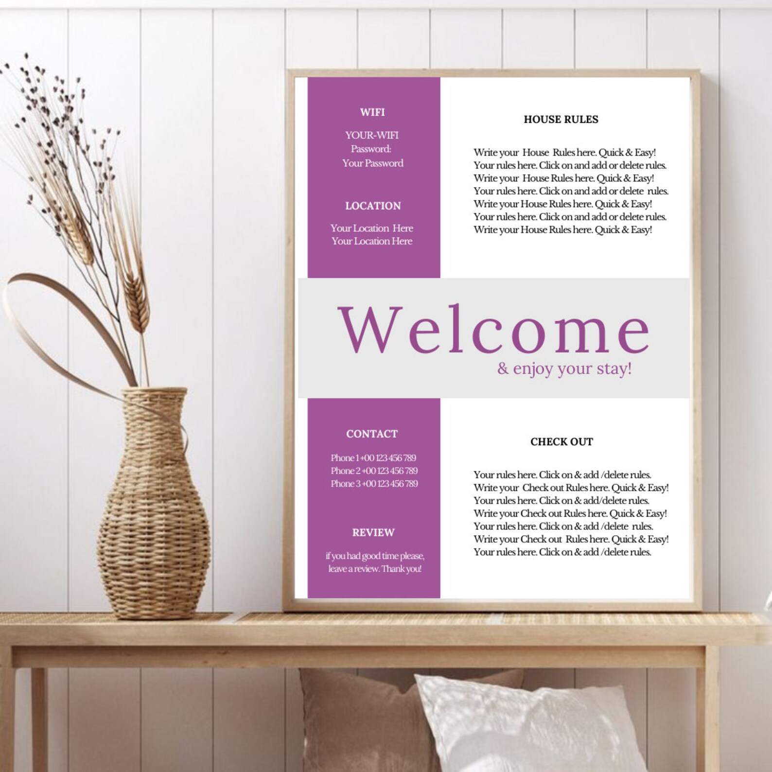 WELCOME SIGN TEMPLATE for Airbnb Host Rental Home, House Rent Rules for ...