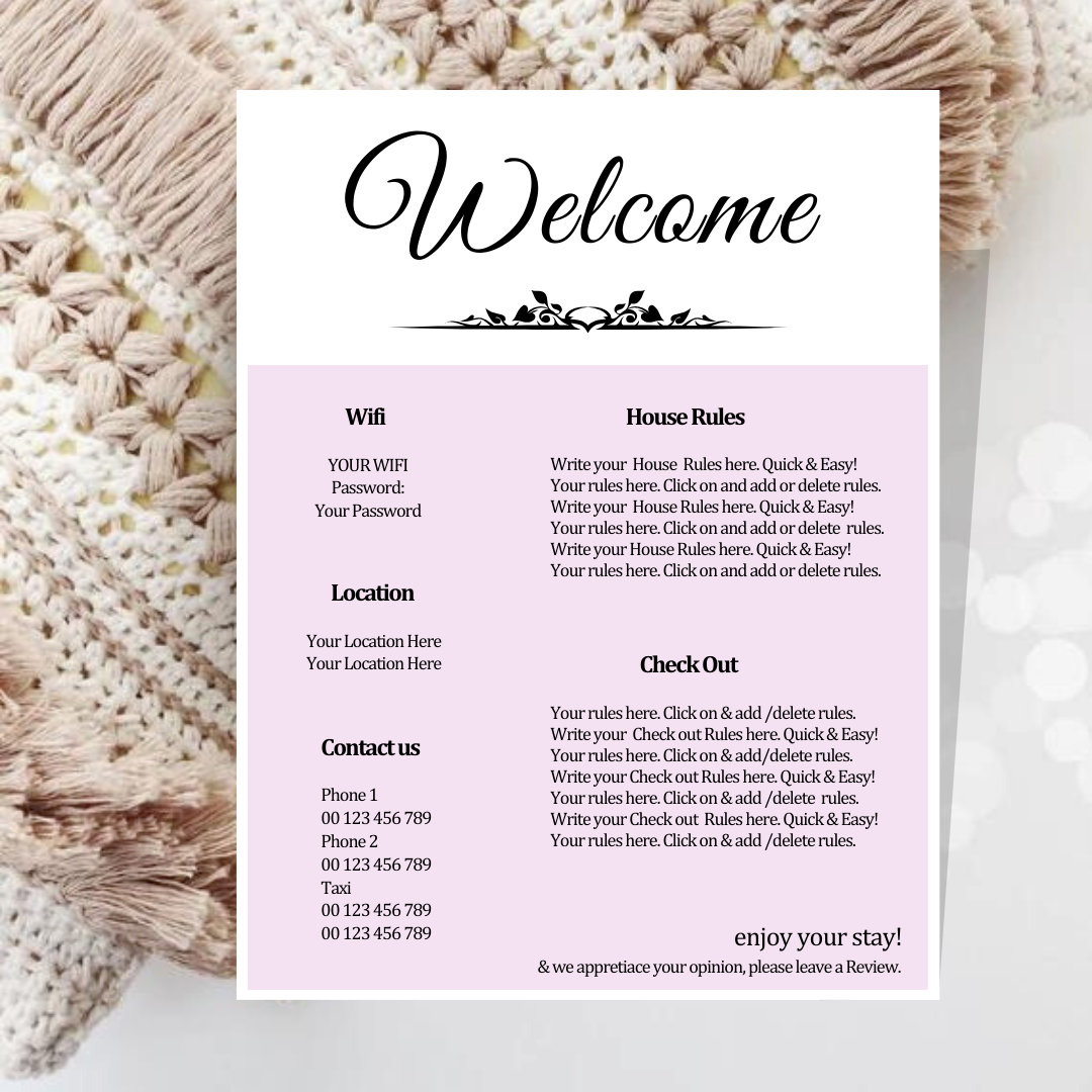 WELCOME SIGN TEMPLATE for Rental Home, Airbnb Sign, Guest Rules, Tenant ...