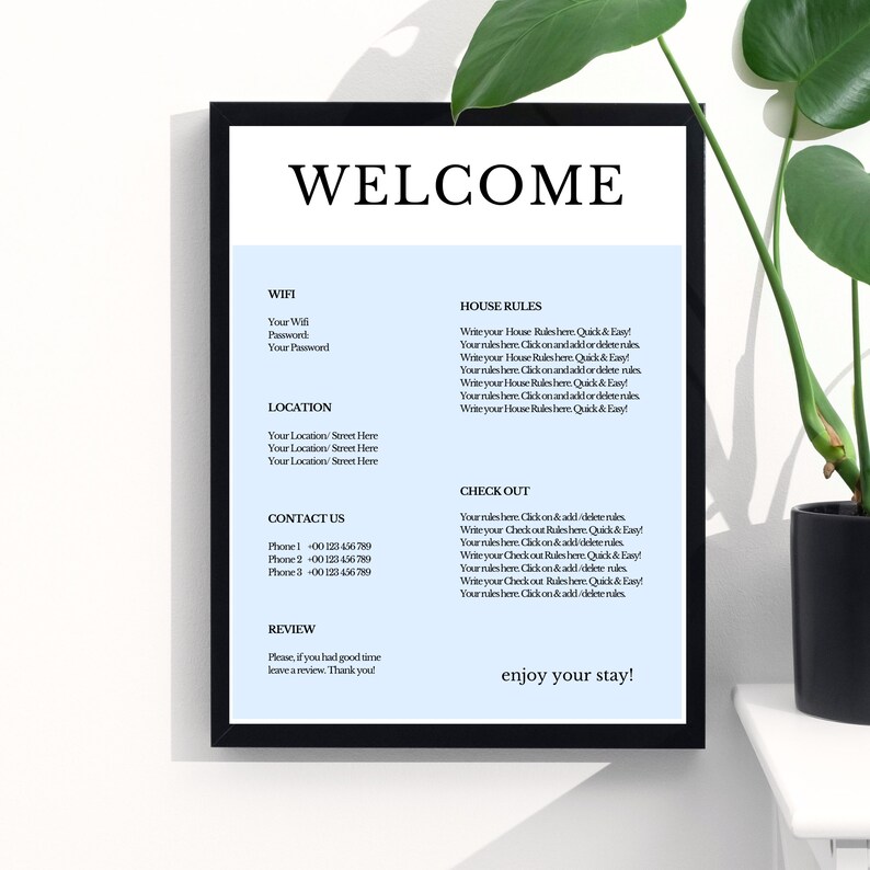 WELCOME SIGN TEMPLATE for Airbnb Rental House, Apartment for Rent Sign ...