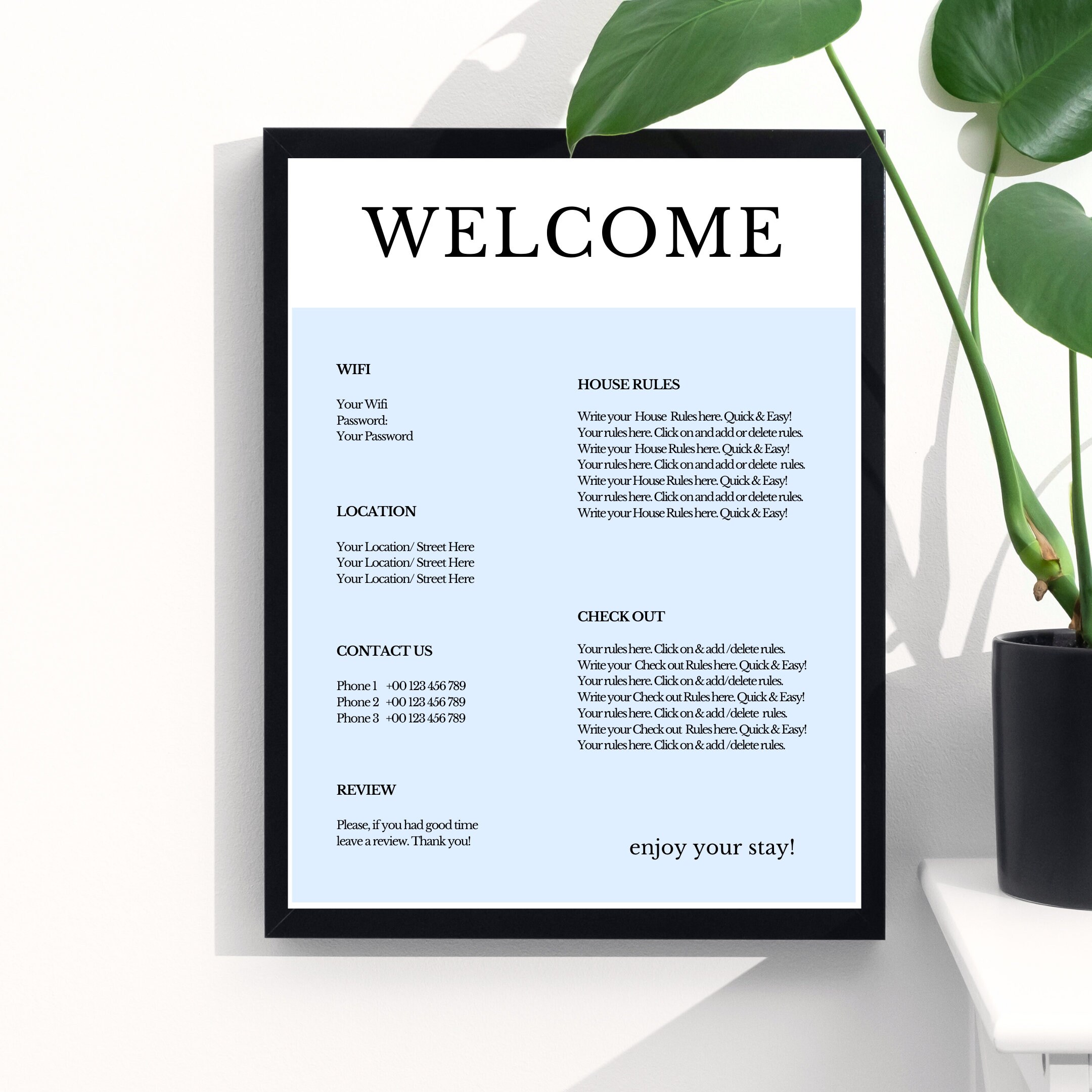 WELCOME SIGN TEMPLATE for Airbnb Rental House, Apartment for Rent Sign ...