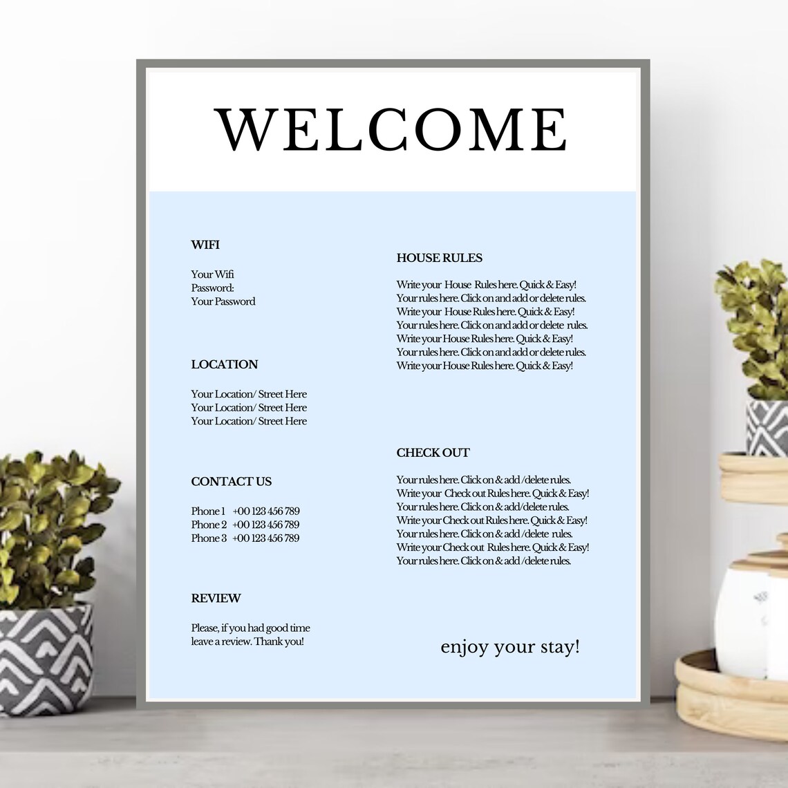 WELCOME SIGN TEMPLATE for Airbnb Rental House, Apartment for Rent Sign ...