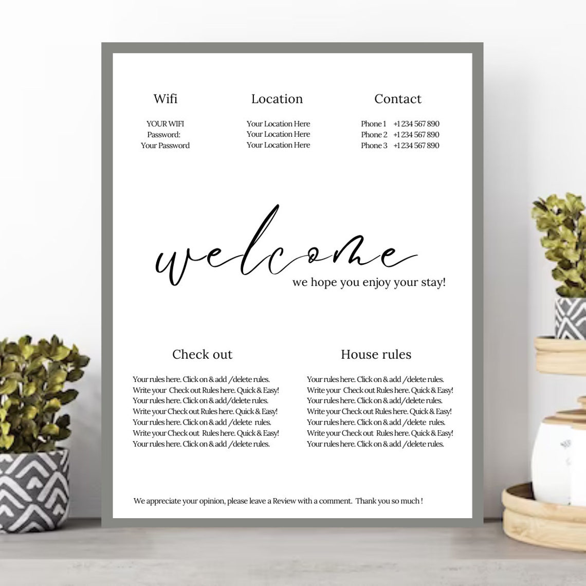 WELCOME SIGN TEMPLATE for Airbnb Rental House. Guest Rules Poster ...