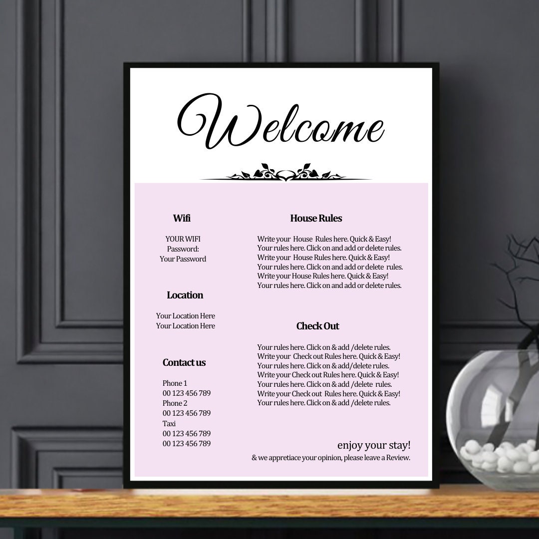 WELCOME SIGN TEMPLATE for Rental Home, Airbnb Sign, Guest Rules, Tenant ...