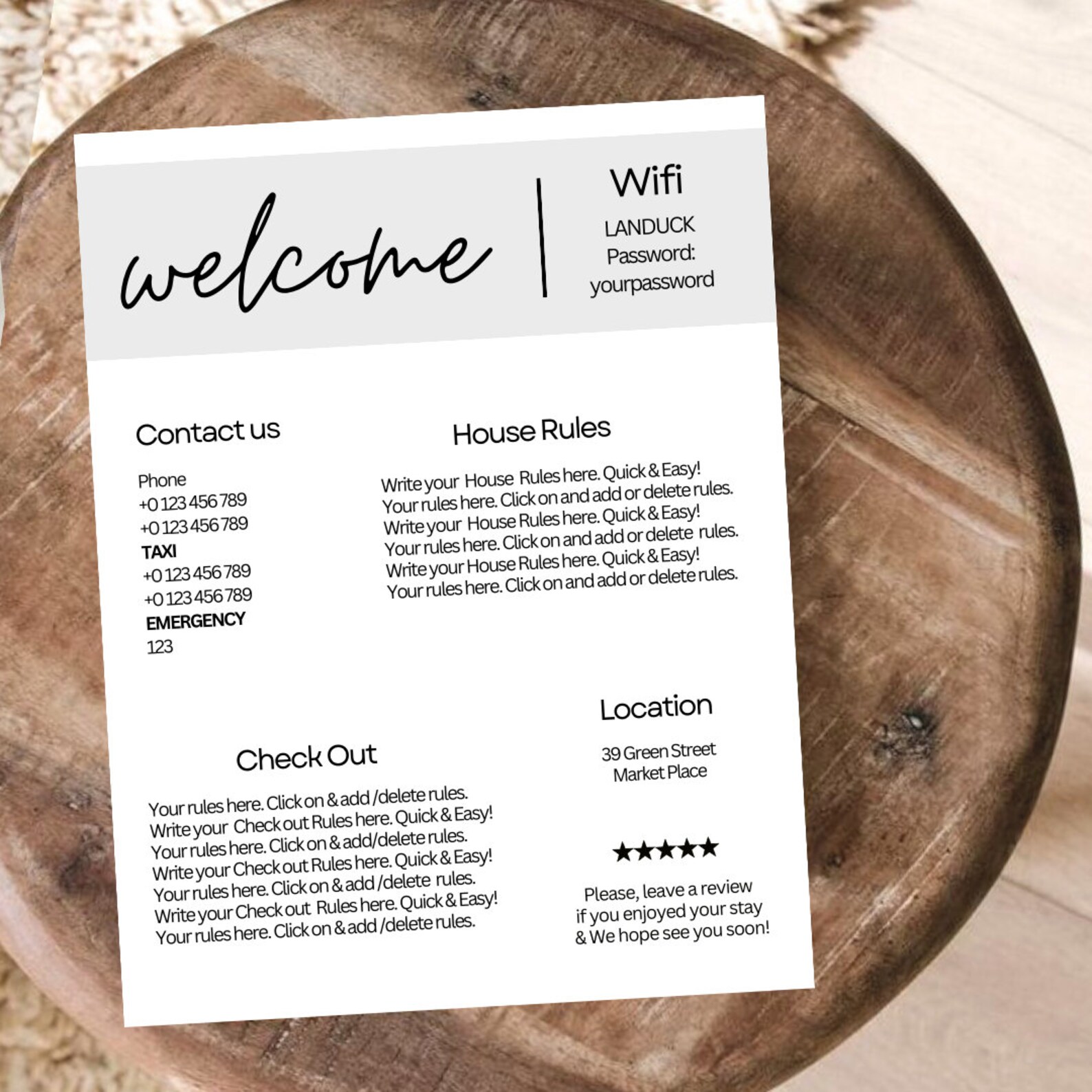 Airbnb WELCOME TEMPLATE Rental Home / Short Rental 1 Page Sign, Beach ...