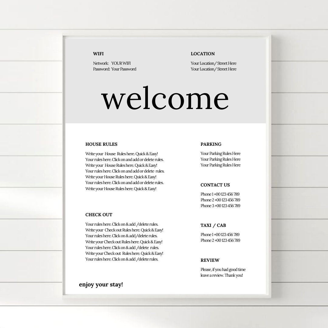 WELCOME SIGN TEMPLATE Airbnb Rental House, Tenant Sign, Guest Poster ...