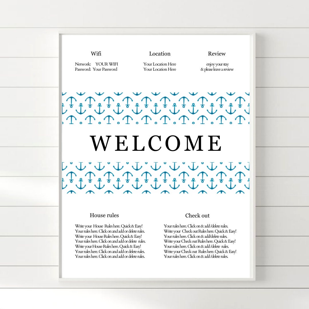 WELCOME SIGN TEMPLATE for Rental Home, Airbnb Sign, 1 Page Tenant ...