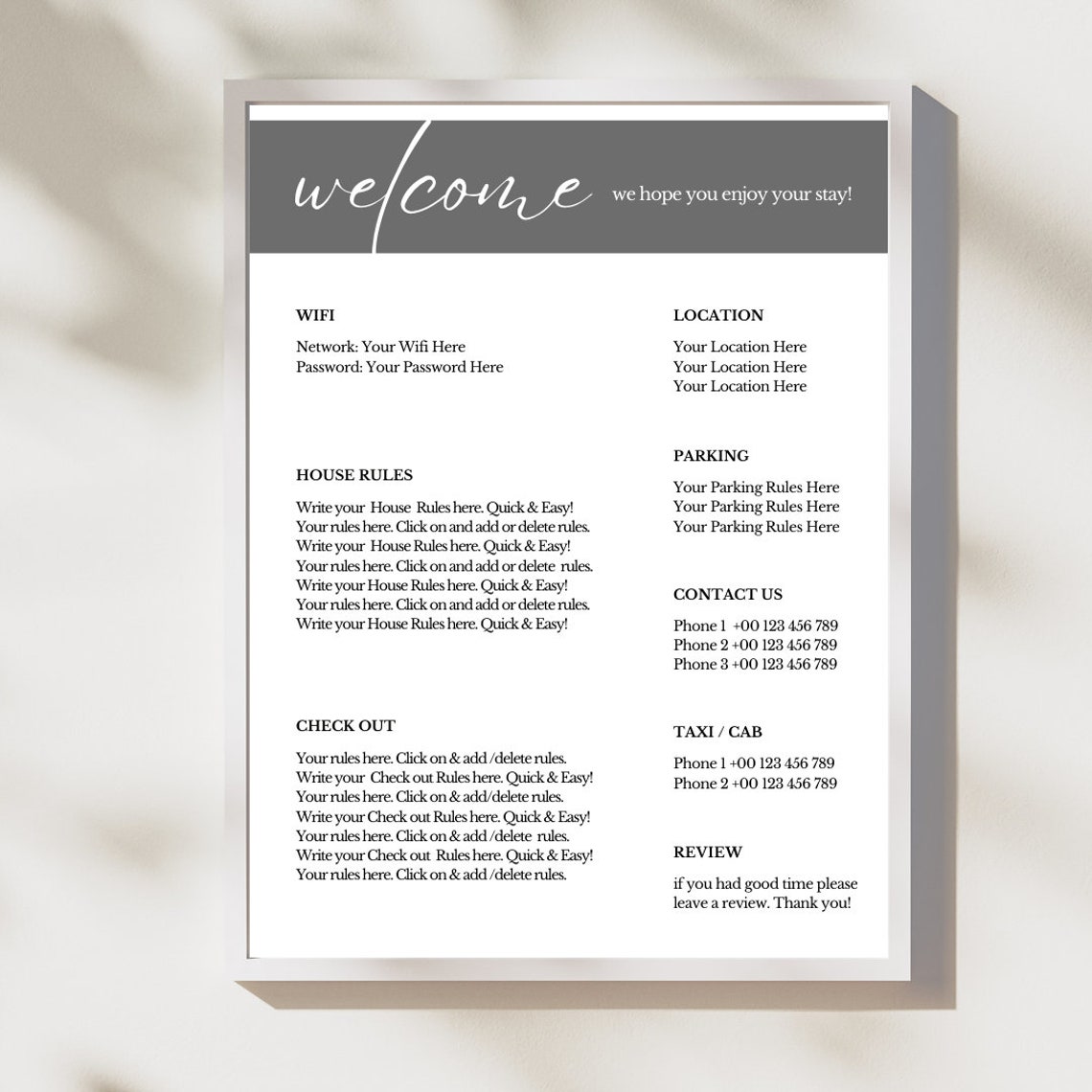 WELCOME SIGNAL TEMPLATE for Airbnb Rental House, Guest Rules Sign ...