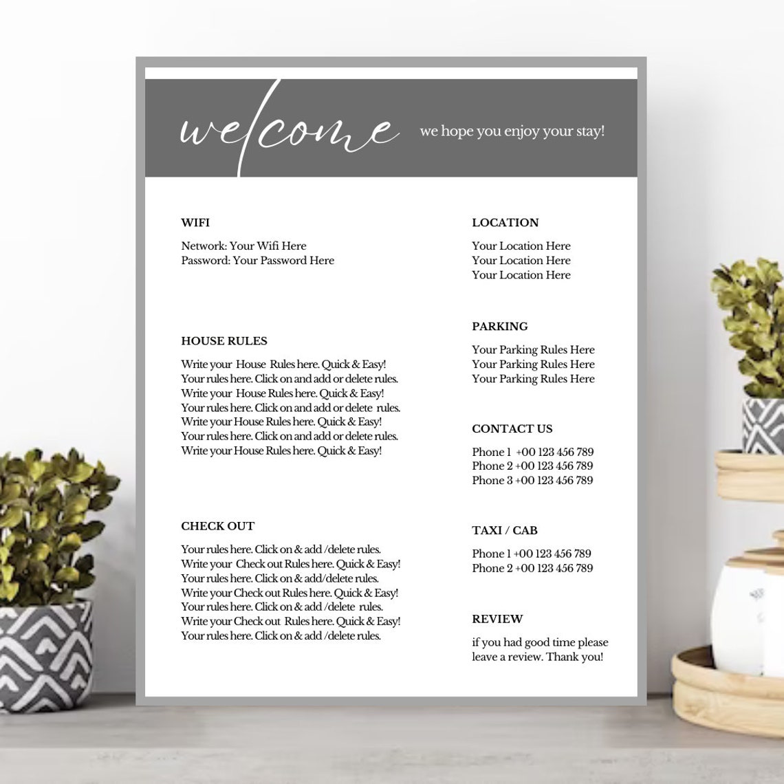 WELCOME SIGNAL TEMPLATE for Airbnb Rental House, Guest Rules Sign ...