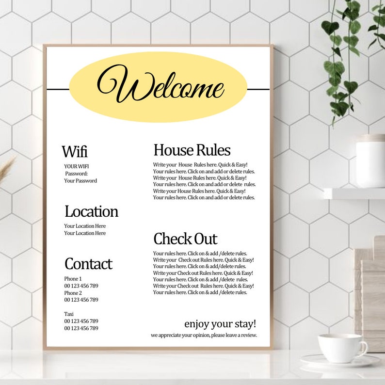 Airbnb Sign, WELCOME TEMPLATE Rental Home, 1page Tenant Sign, Apartment ...