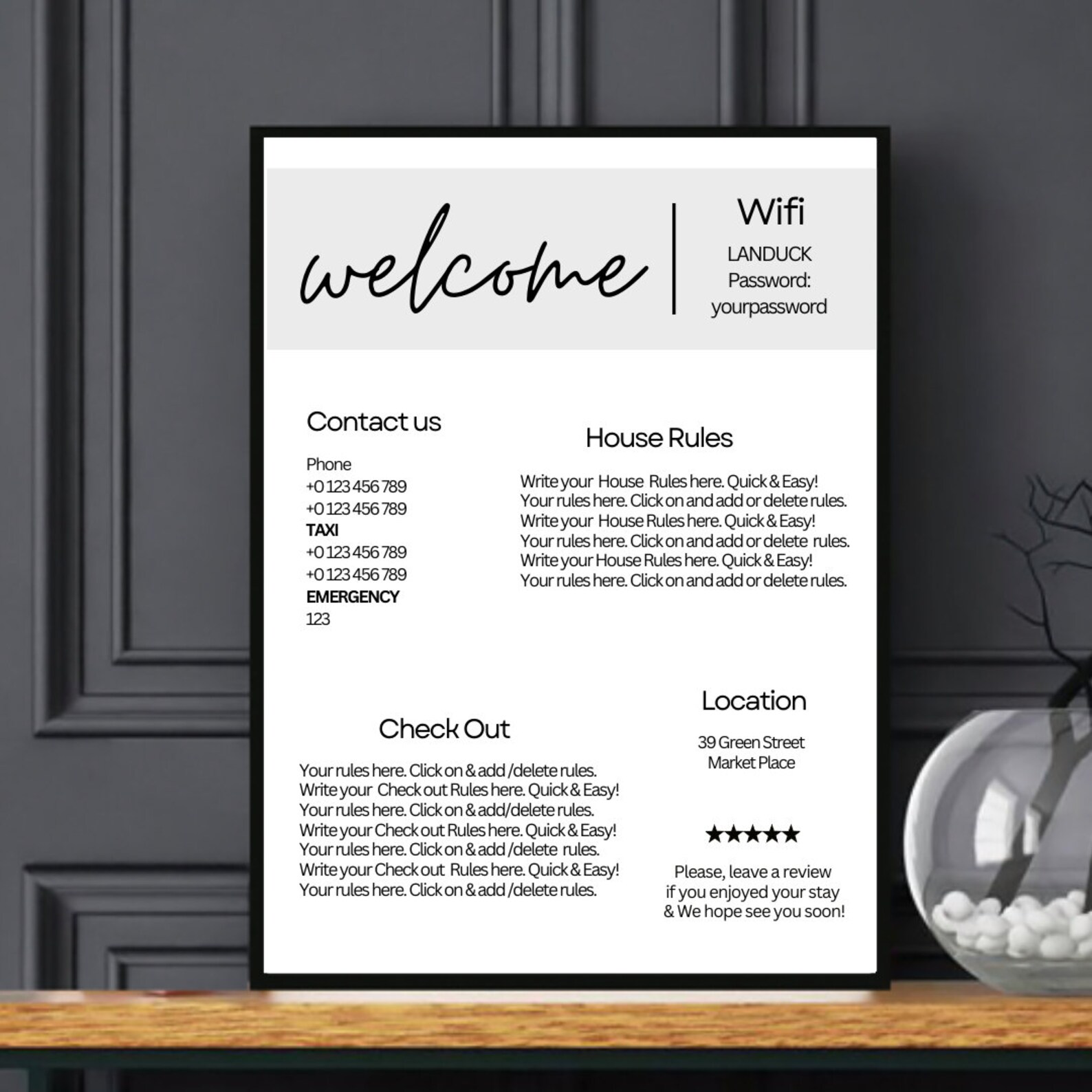 Airbnb WELCOME TEMPLATE Rental Home / Short Rental 1 Page Sign, Beach ...